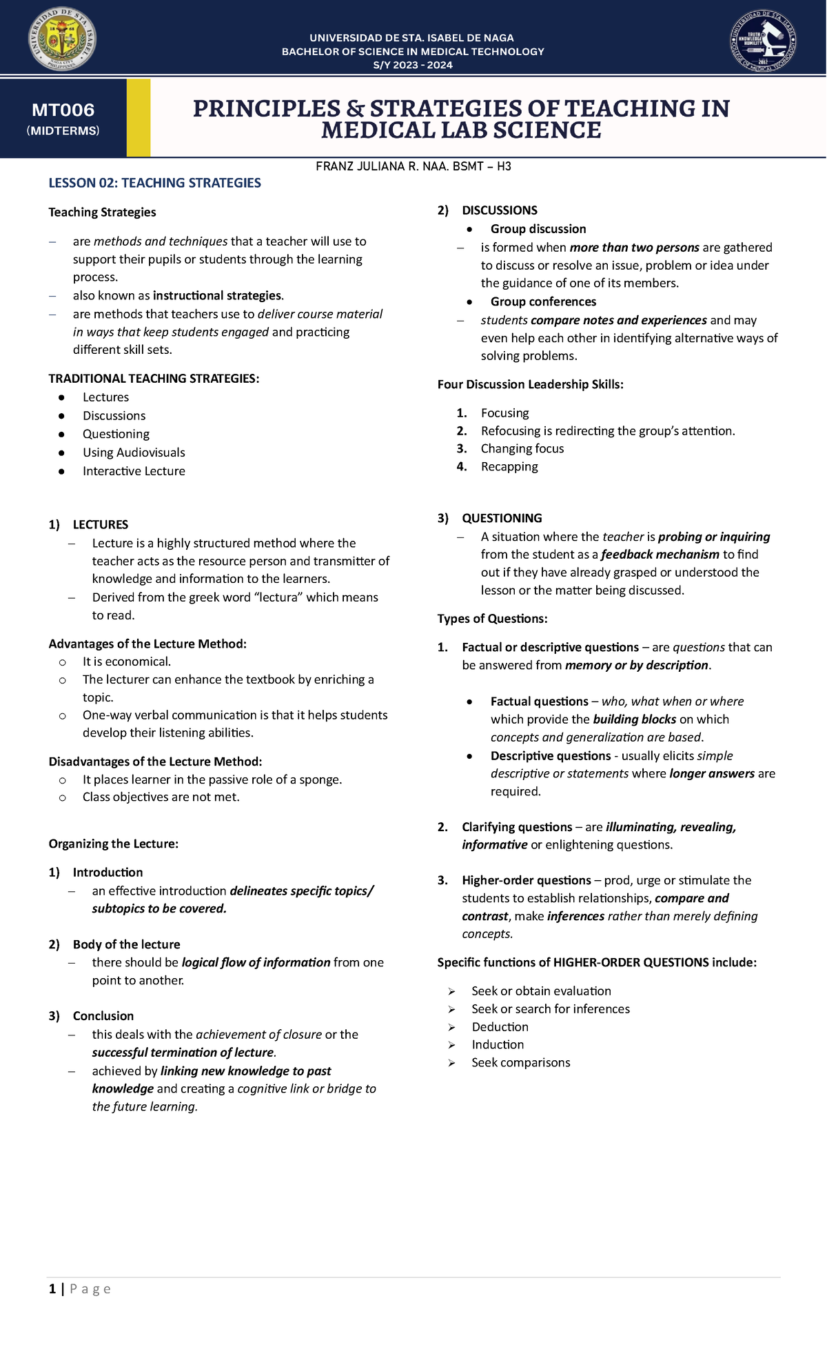 Lesson 02 - Teaching Strategies ( Midterms) - LESSON 02: TEACHING ...