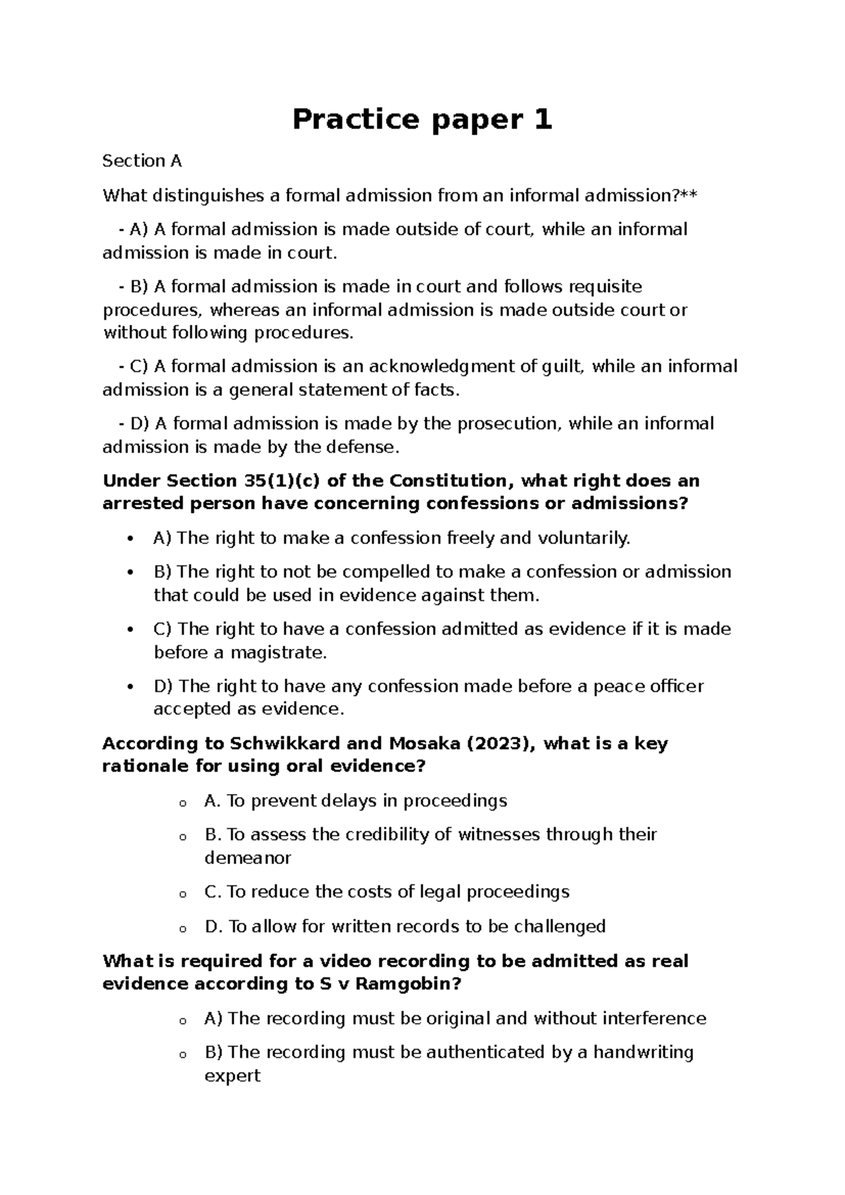 Self-practice questions 1 - Practice paper 1 Section A What ...