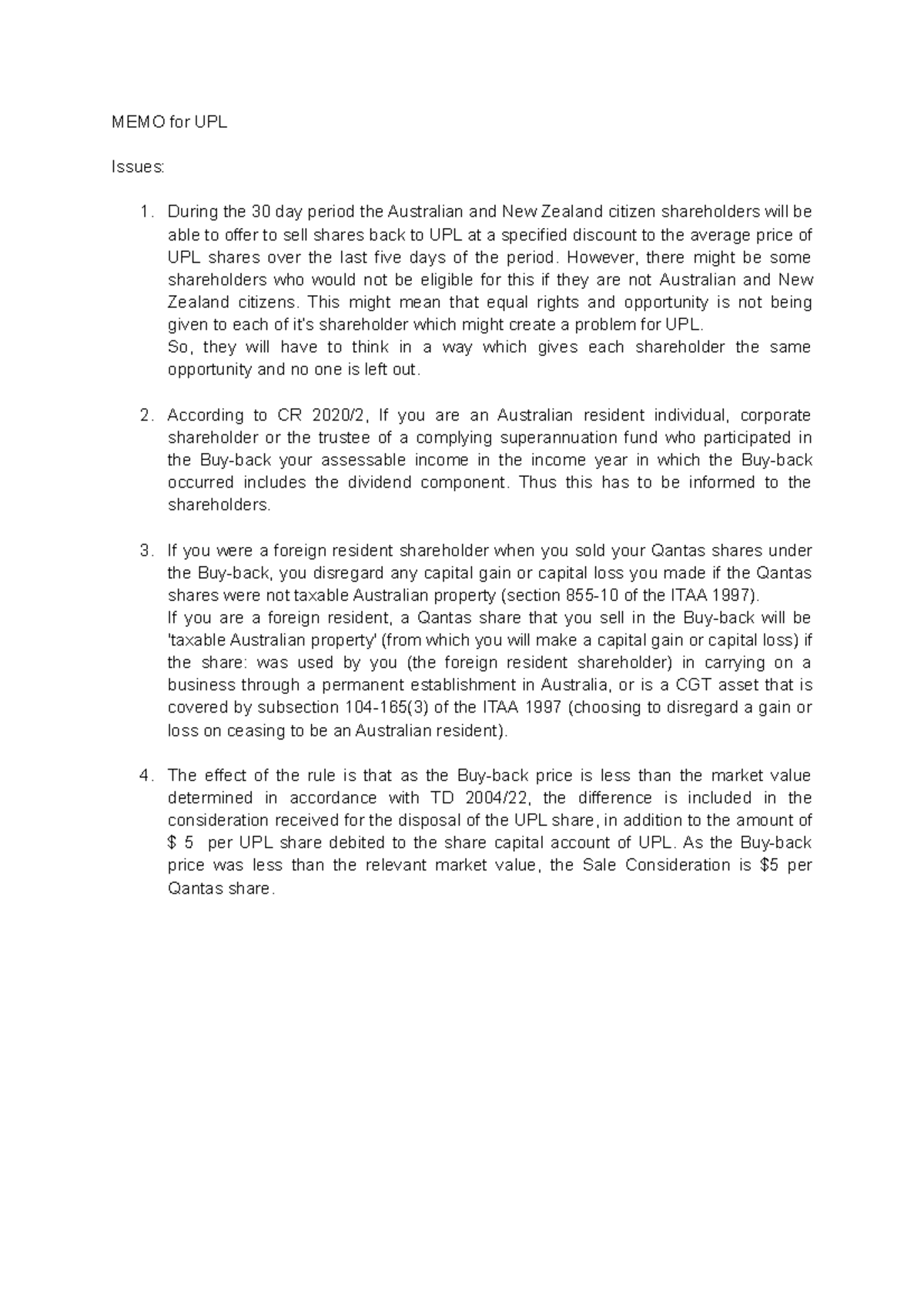 MEMO for UPL for tax program - MEMO for UPL Issues: During the 30 day ...