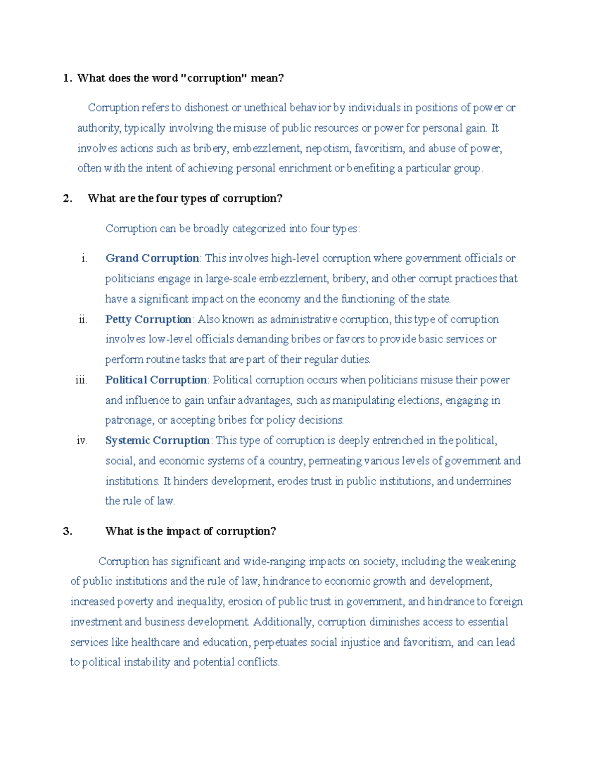 Corruption - assignment - What does the word "corruption" mean ...