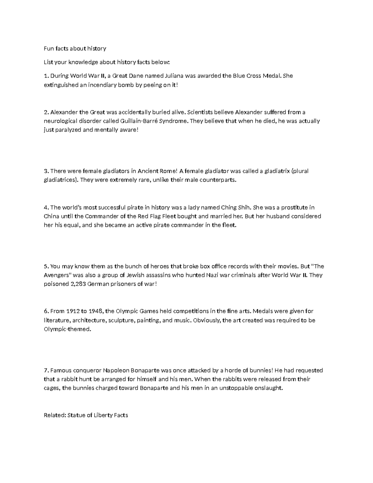 Notes HIS 262 - Fun facts about history List your knowledge about ...
