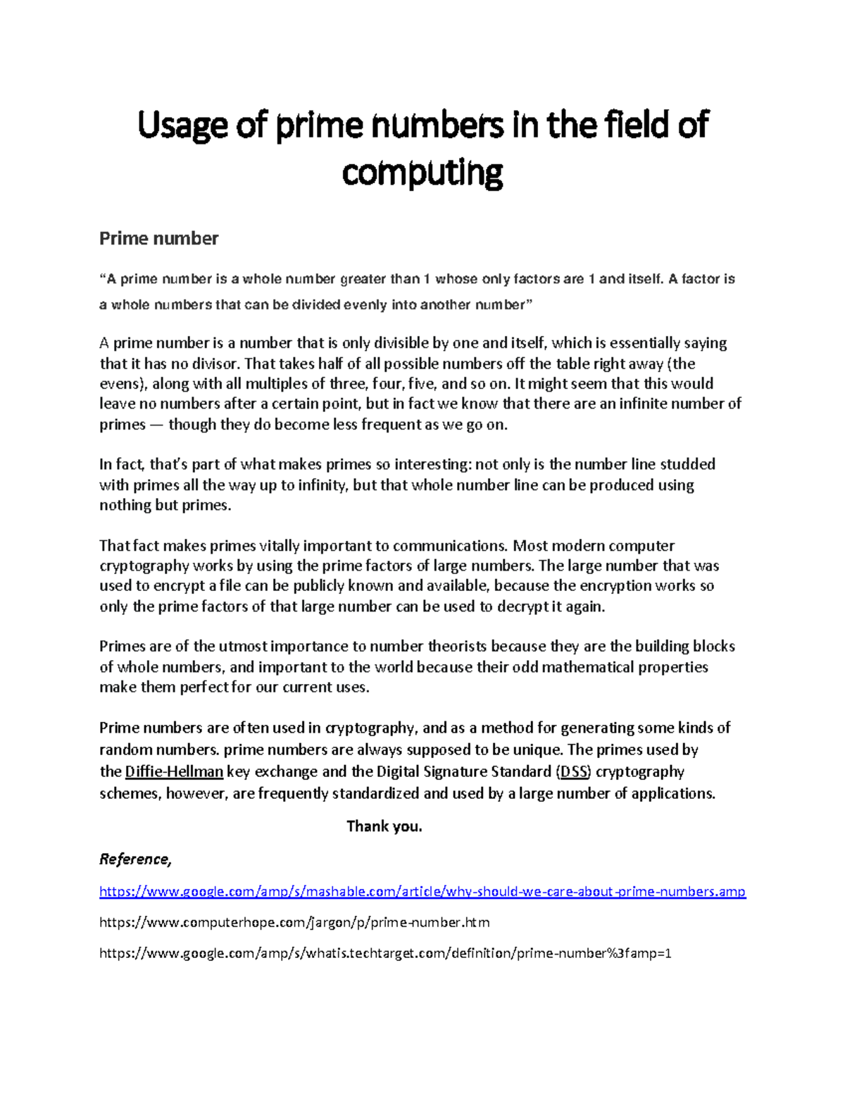 Maths assignment 2021 - Usage of prime numbers in the field of ...