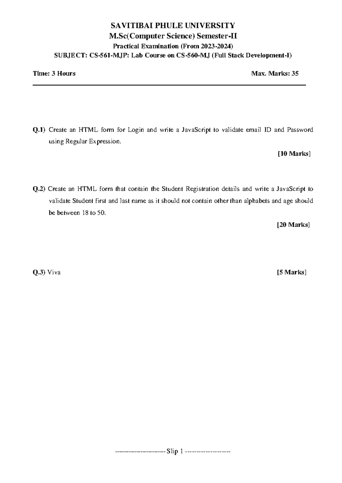 MSc CS-Slips-CS561MJP-FSD1 - M(Computer Science) Semester-II Practical Examination (From 2023 ...