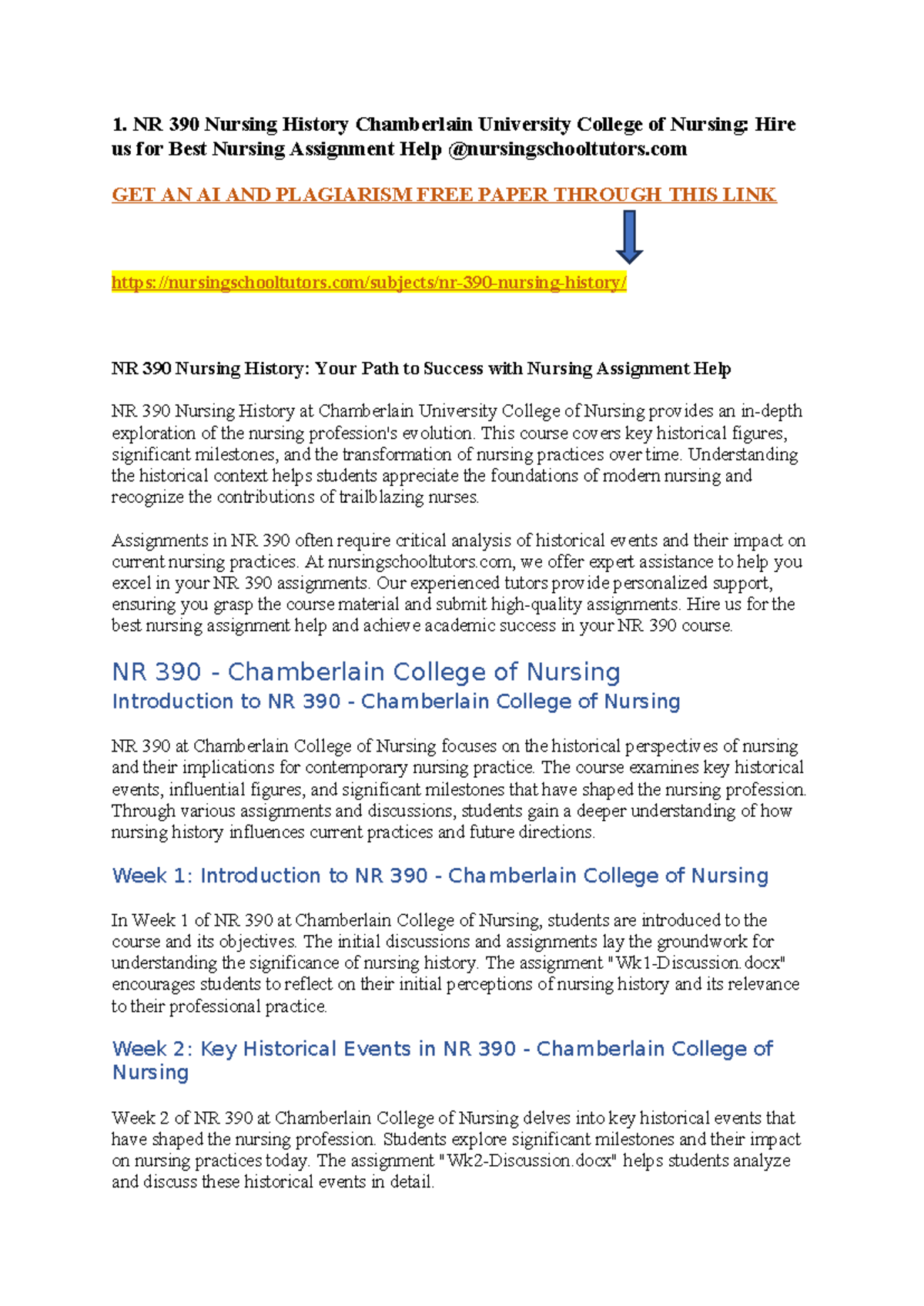 NR 390 Nursing History Chamberlain University College of Nursing- Hire us for Best Nursing - Studocu