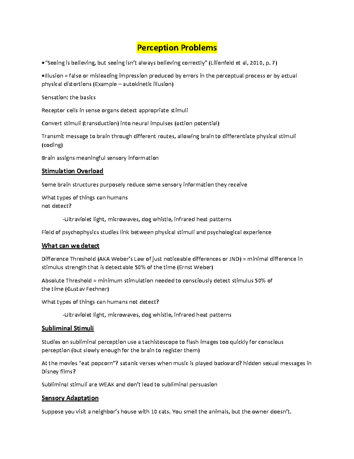 P.2 Psychology lecture(powerpoint) notes Unit 2 - Perception Problems ...