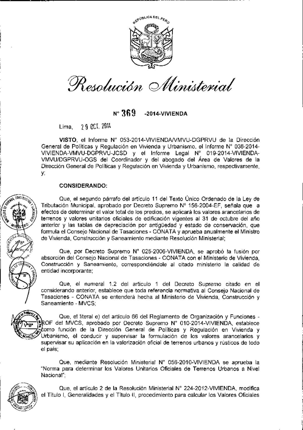 Anexo N° 1 - RM-369-2014- Vivienda - de Terrenos Urbanos, los mismos ...