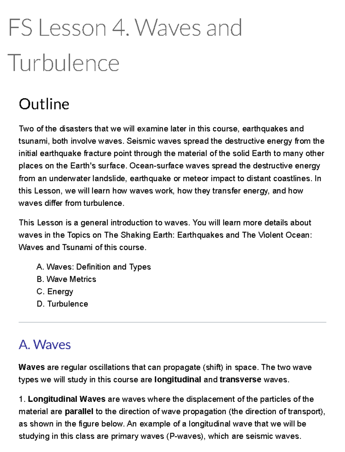 FS Lesson 4. Waves and Turbulence - FS Lesson 4. Waves and Turbulence Outline Two of the ...