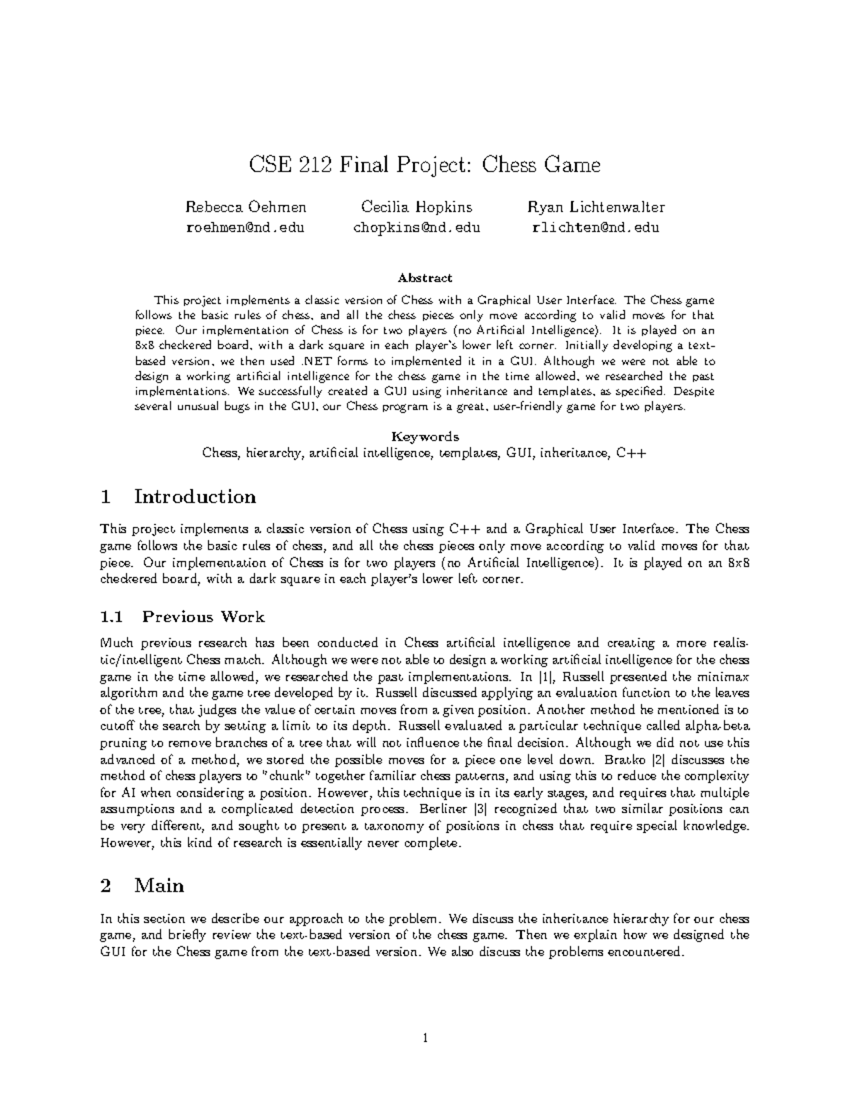 Cse212final - CSE 212 Final Project: Chess Game Rebecca Oehmen roehmen ...