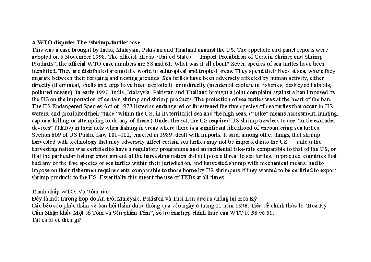 A WTO dispute - The appellate and panel reports were adopted on 6 ...