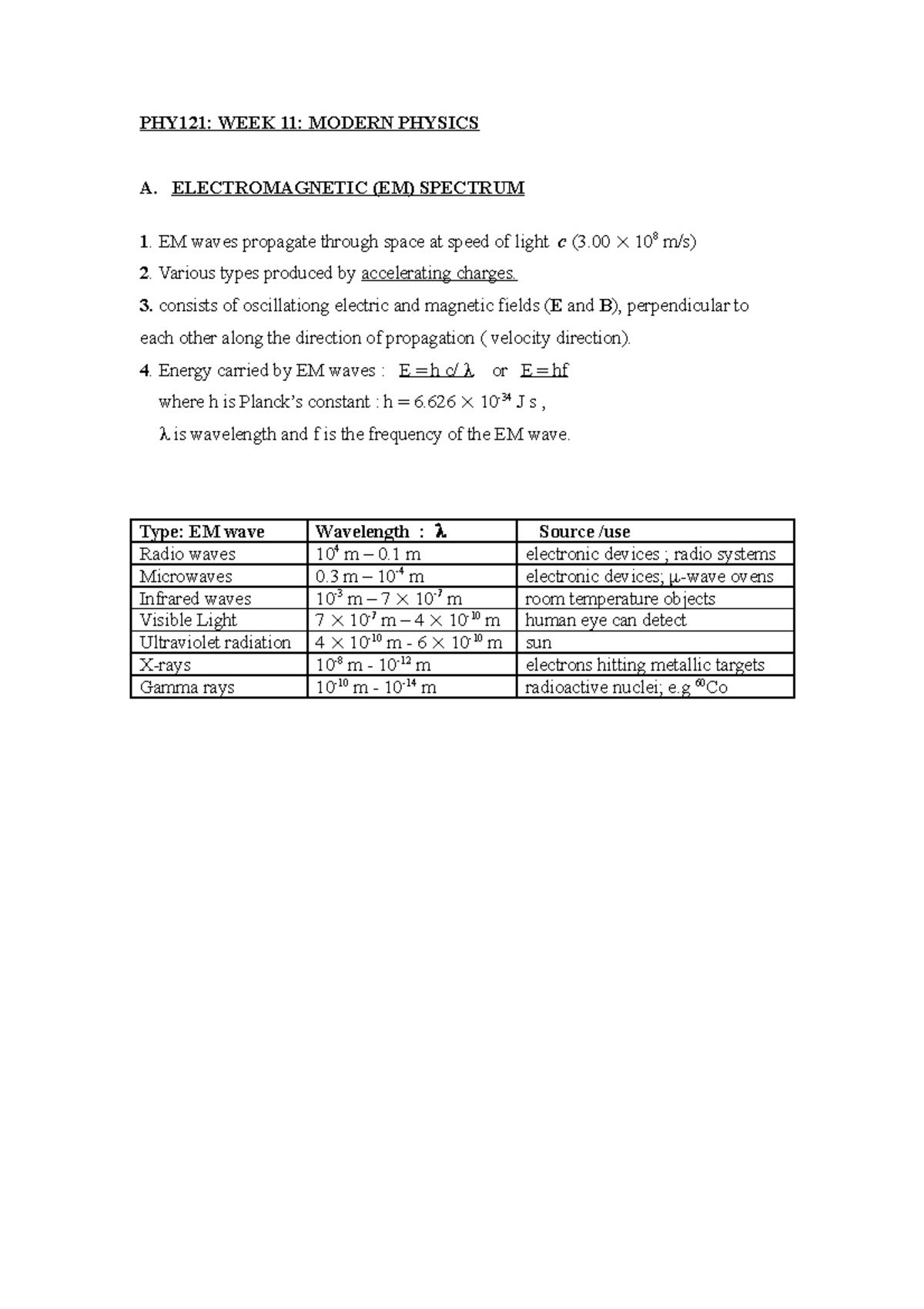 PHY121 EMSpectrum Wk 11 - PHY121: WEEK 11: MODERN PHYSICS A ...
