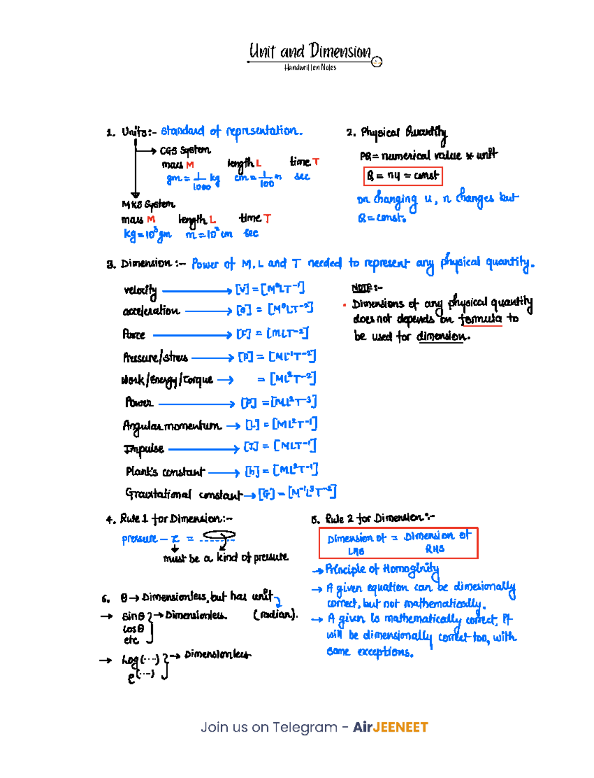 01 Unit and Dimension - Gghhhh - Unit and Dimension Handwritten Notes I ...