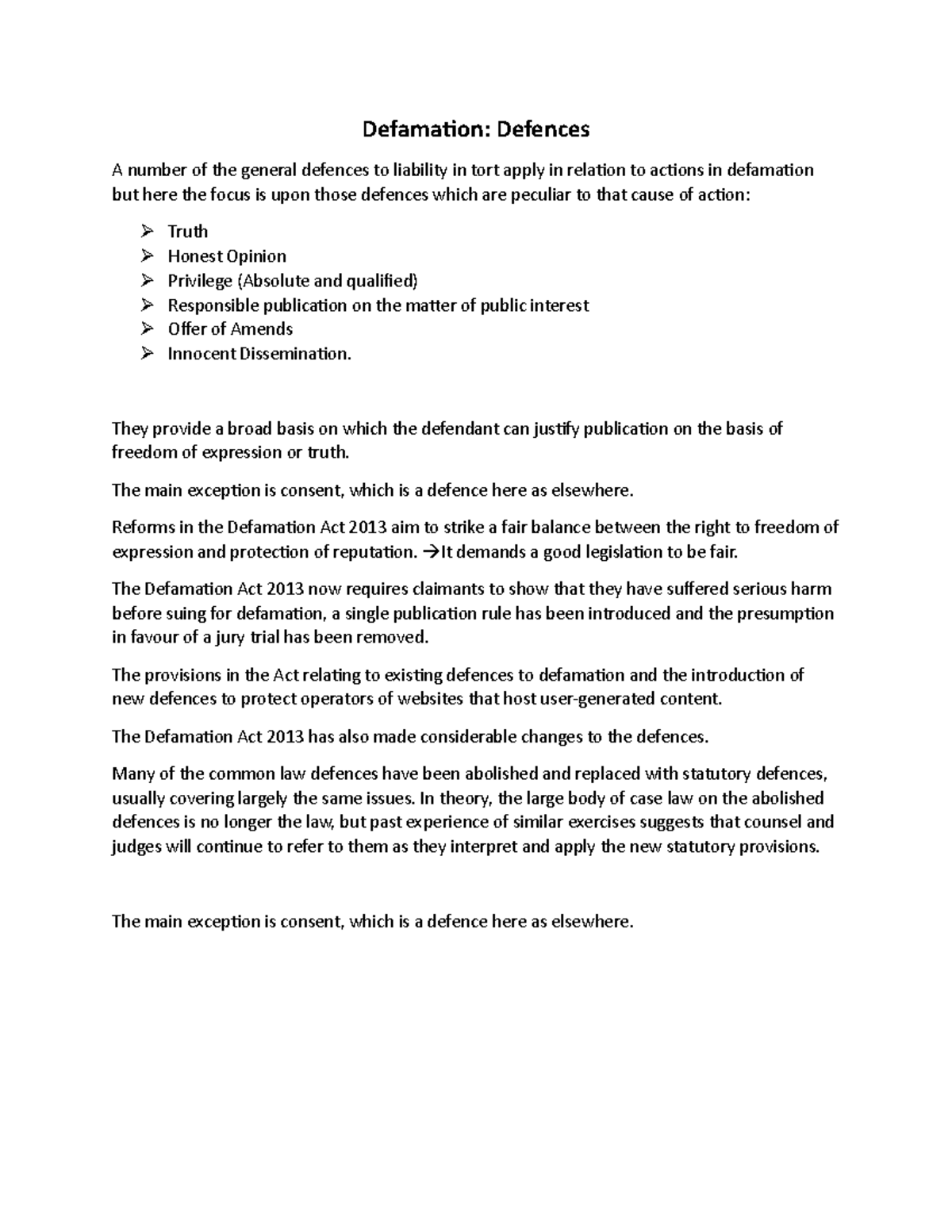 Defamation - Defences - Defamation: Defences A number of the general ...