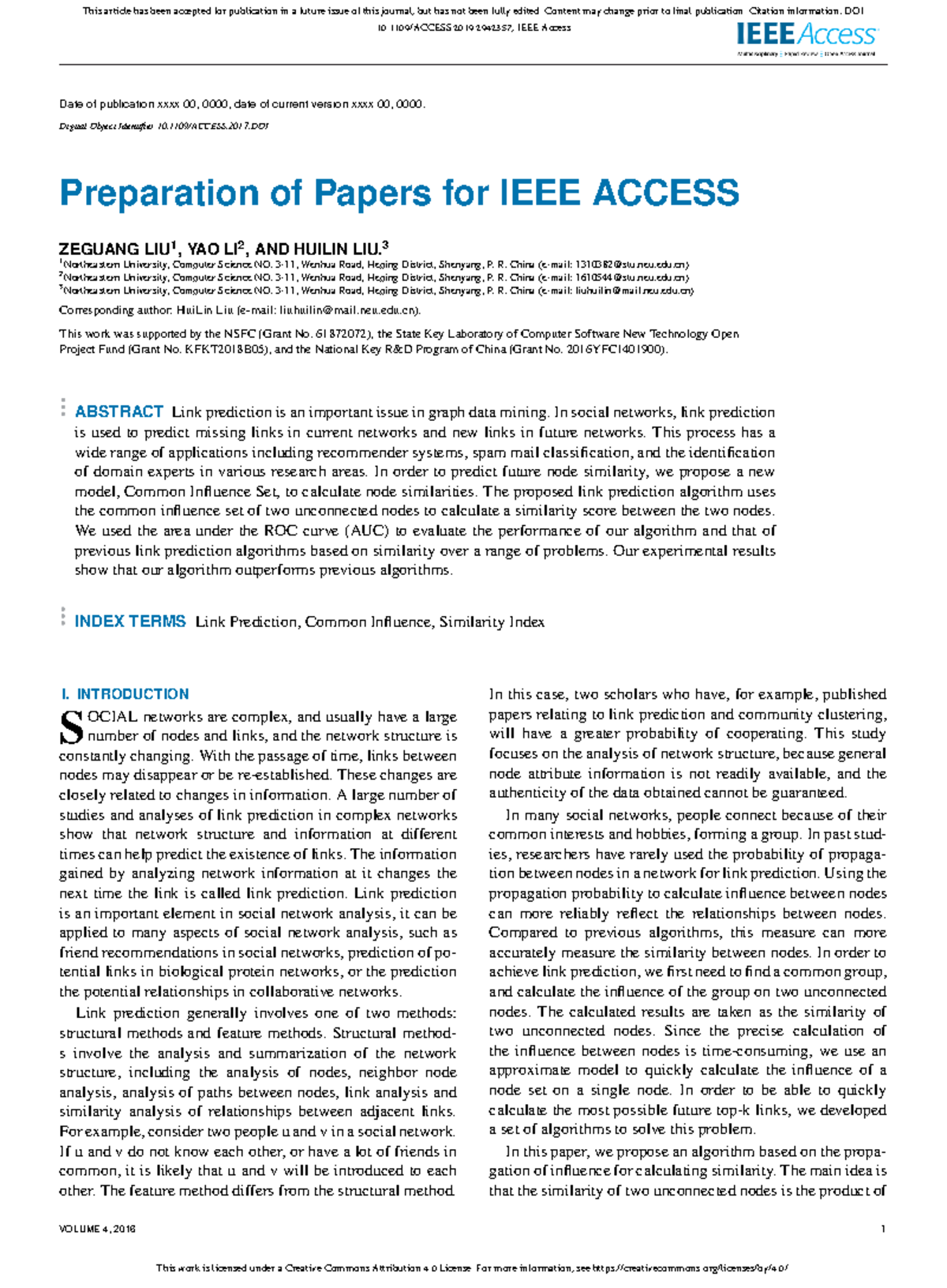 Preparation of Papers for IEEE Access - 10.1109/ACCESS.2019, IEEE Access Date of publication ...