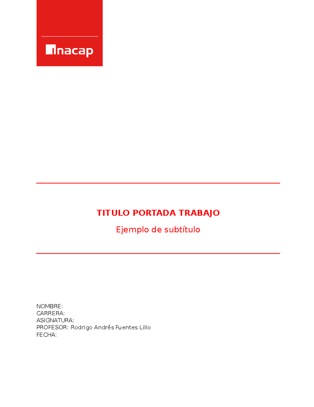 Formato Word Inacap - EMPLEABILIDAD - TITULO PORTADA TRABAJO Ejemplo de ...