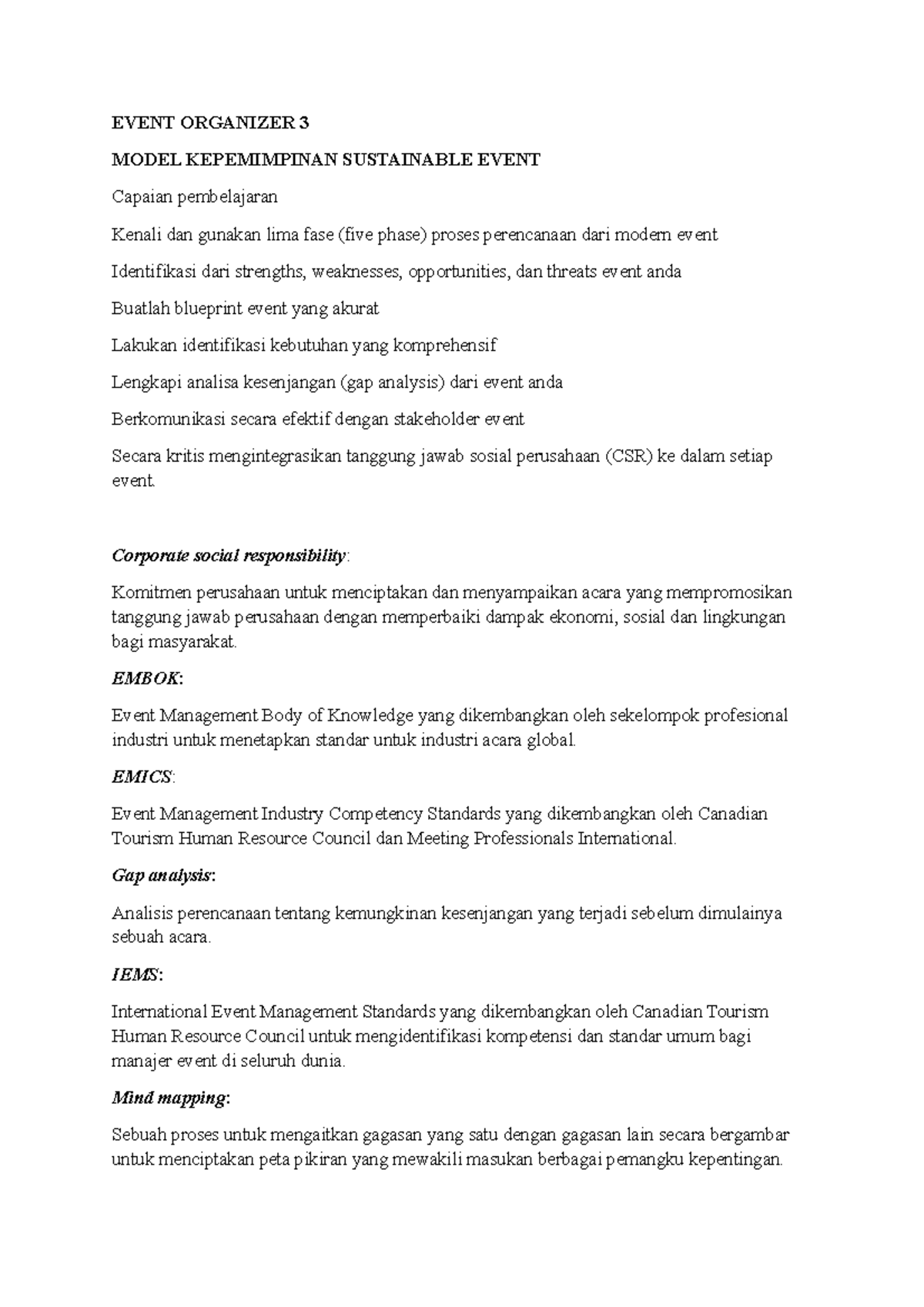 Event Organizer 3 - EVENT ORGANIZER 3 MODEL KEPEMIMPINAN SUSTAINABLE ...