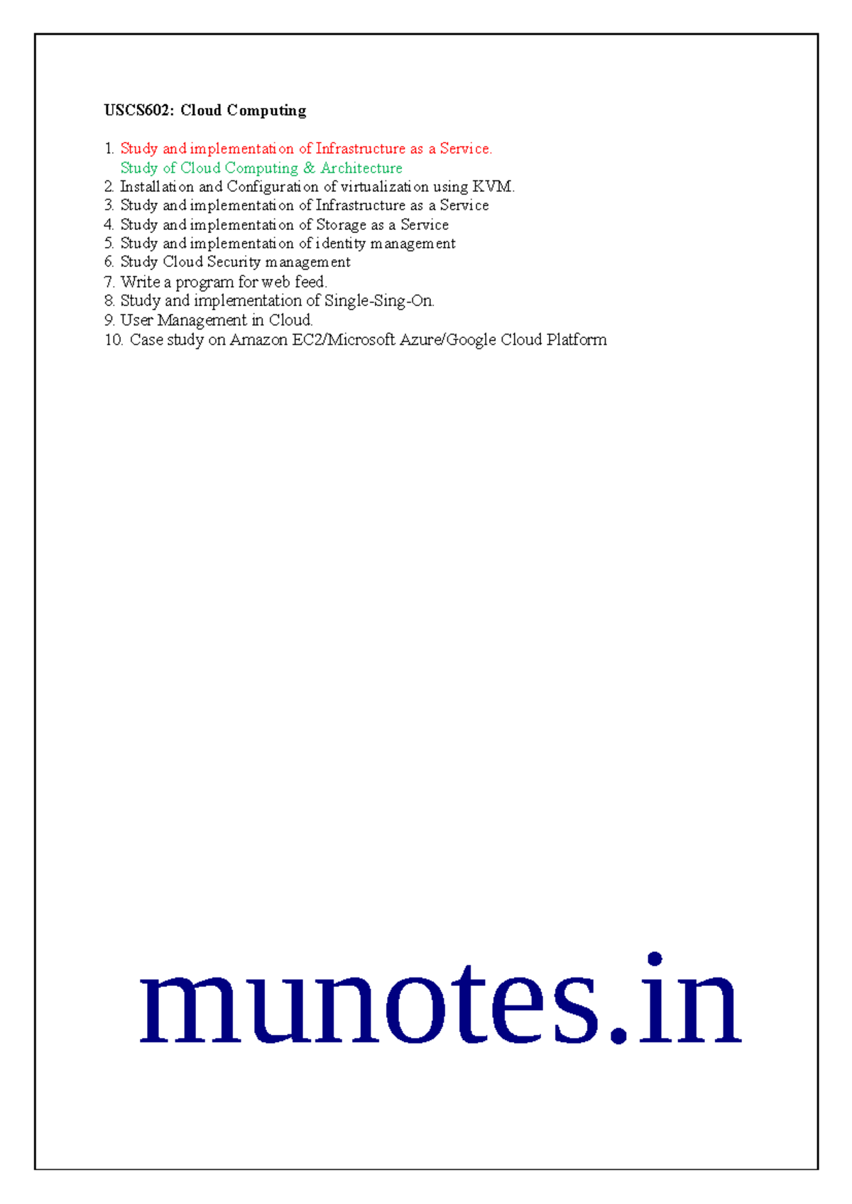 Cloud Computing Journal(munotes - USCS602: Cloud Computing Study and ...