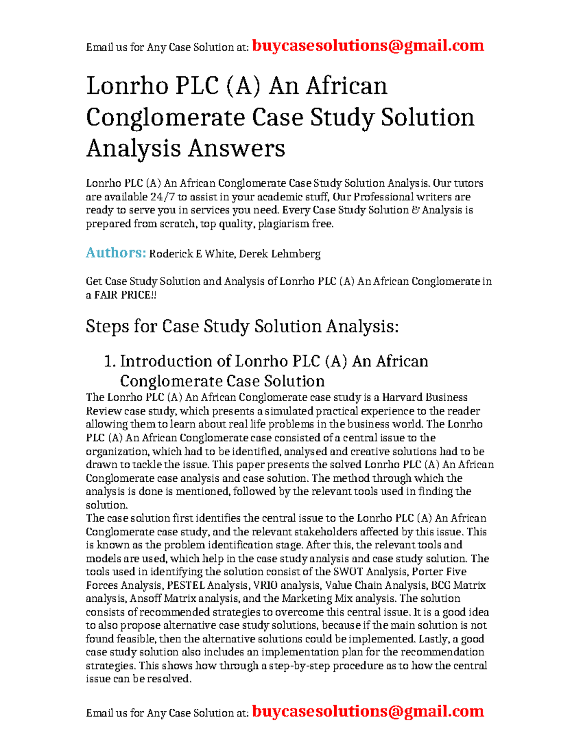 Case Solution Lonrho PLC (A) An African Conglomerate - Lonrho PLC (A ...