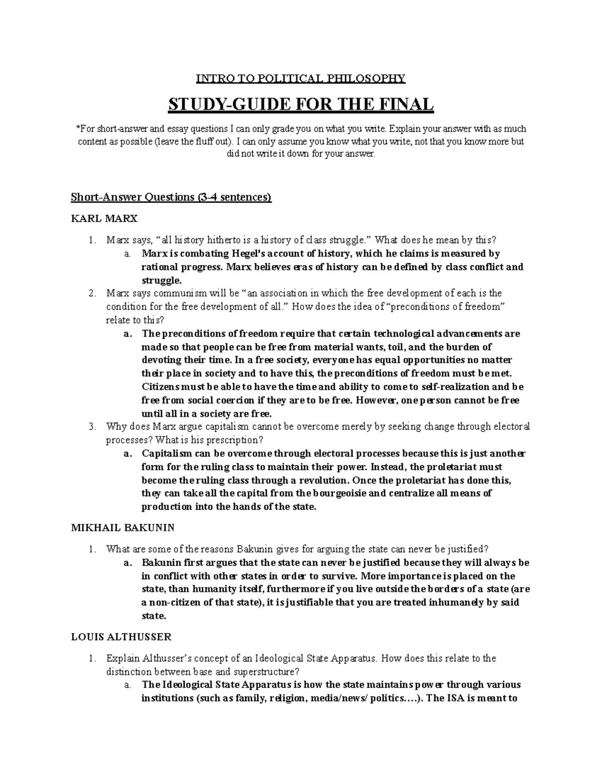 PHIL 142 Final Study Guide - INTRO TO POLITICAL PHILOSOPHY STUDY-GUIDE ...