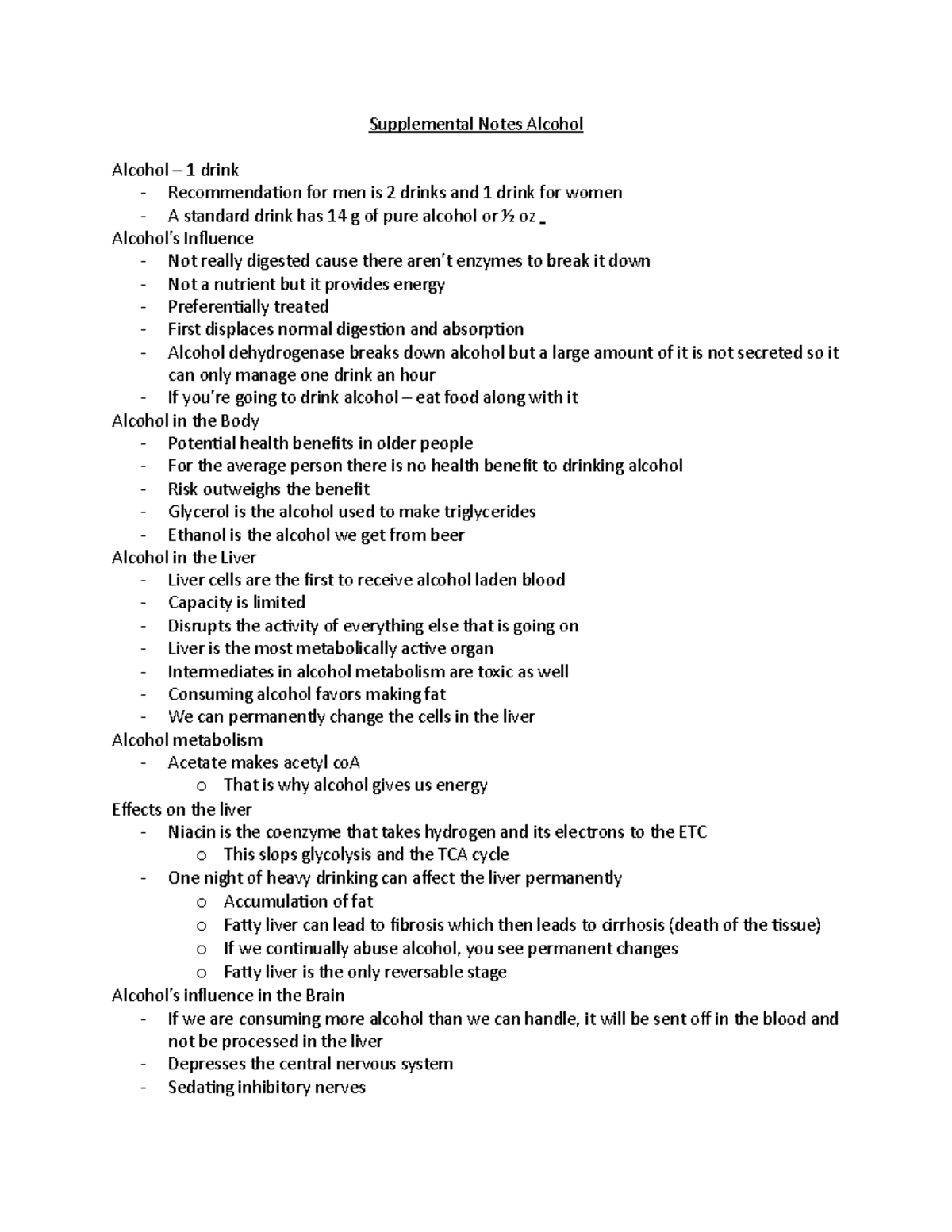Supplemental Notes Alcohol - Supplemental Notes Alcohol Alcohol – 1 ...