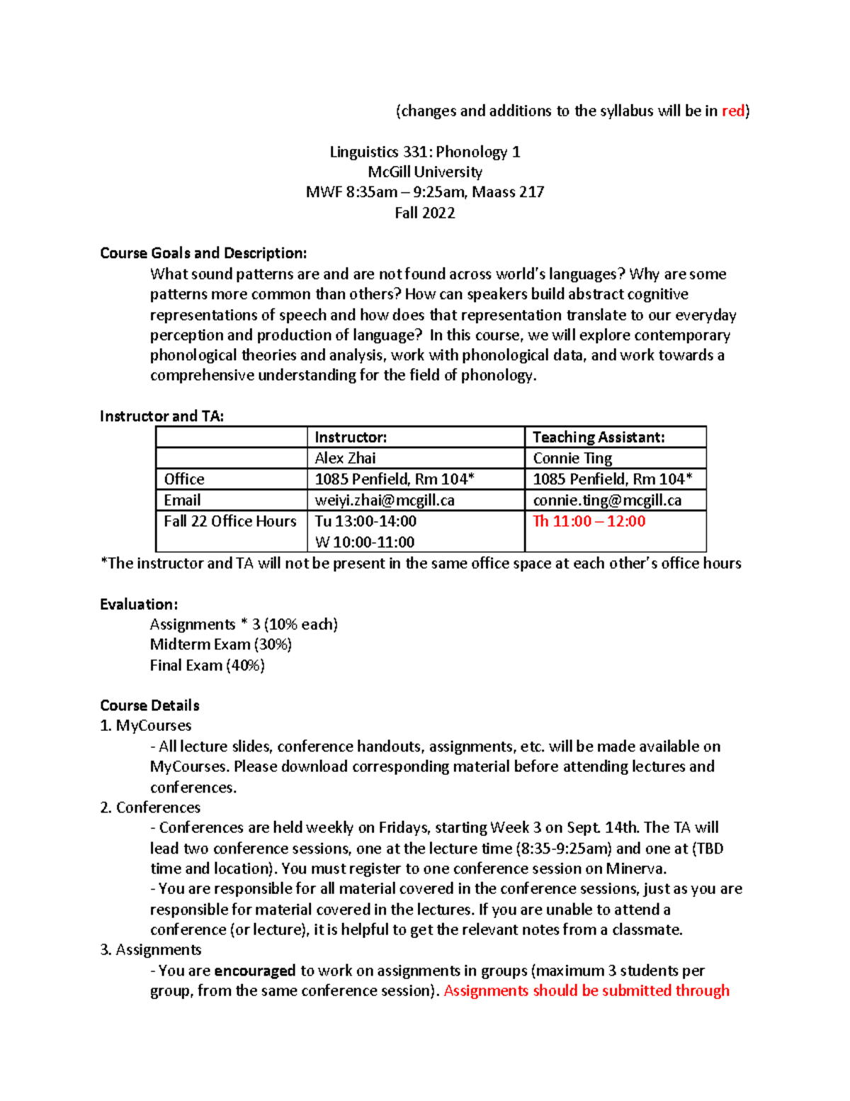 FA 22 Syllabus LING 3312 - (changes and additions to the syllabus will ...