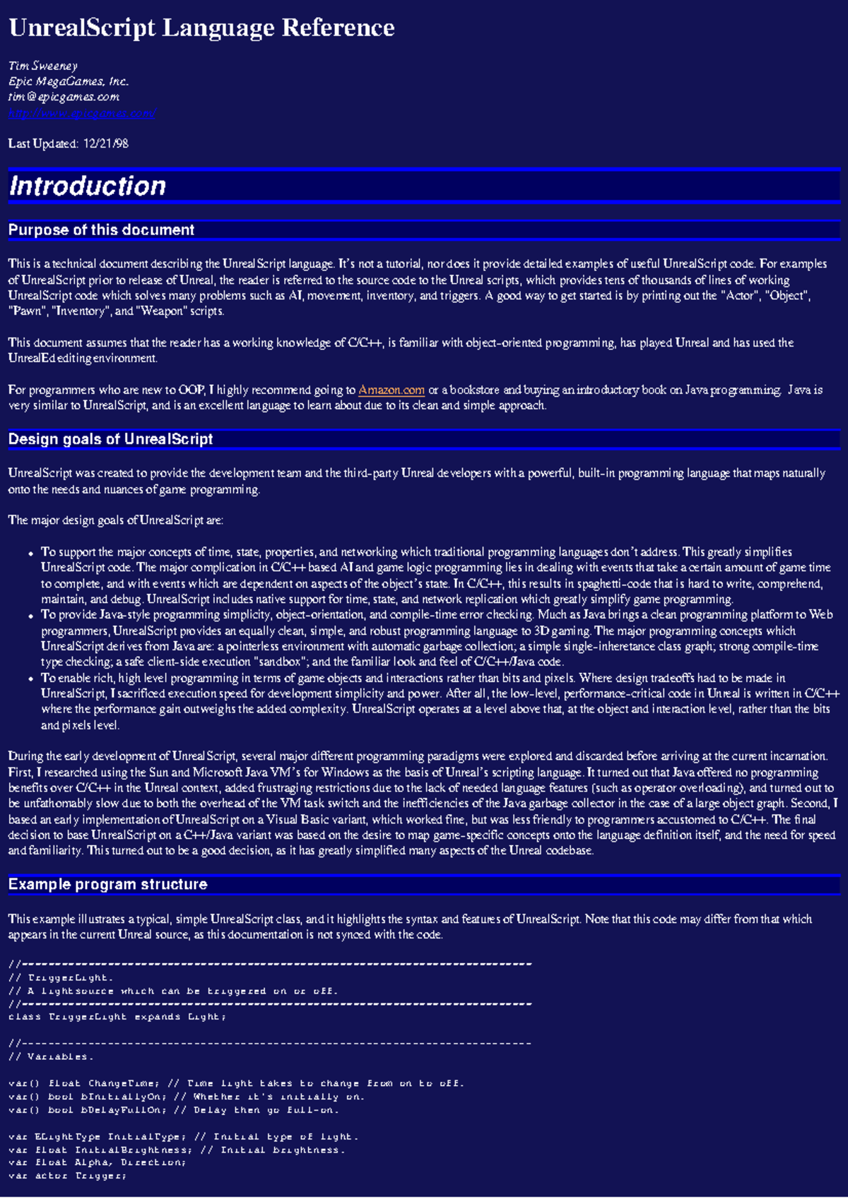 UScript Language Reference - UnrealScript Language Reference Tim ...