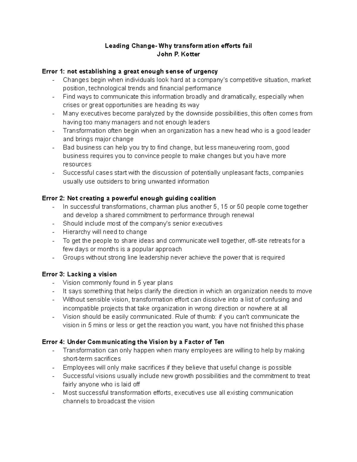 HBR Leading Change Why Transformation Efforts Fail - Leading Change ...