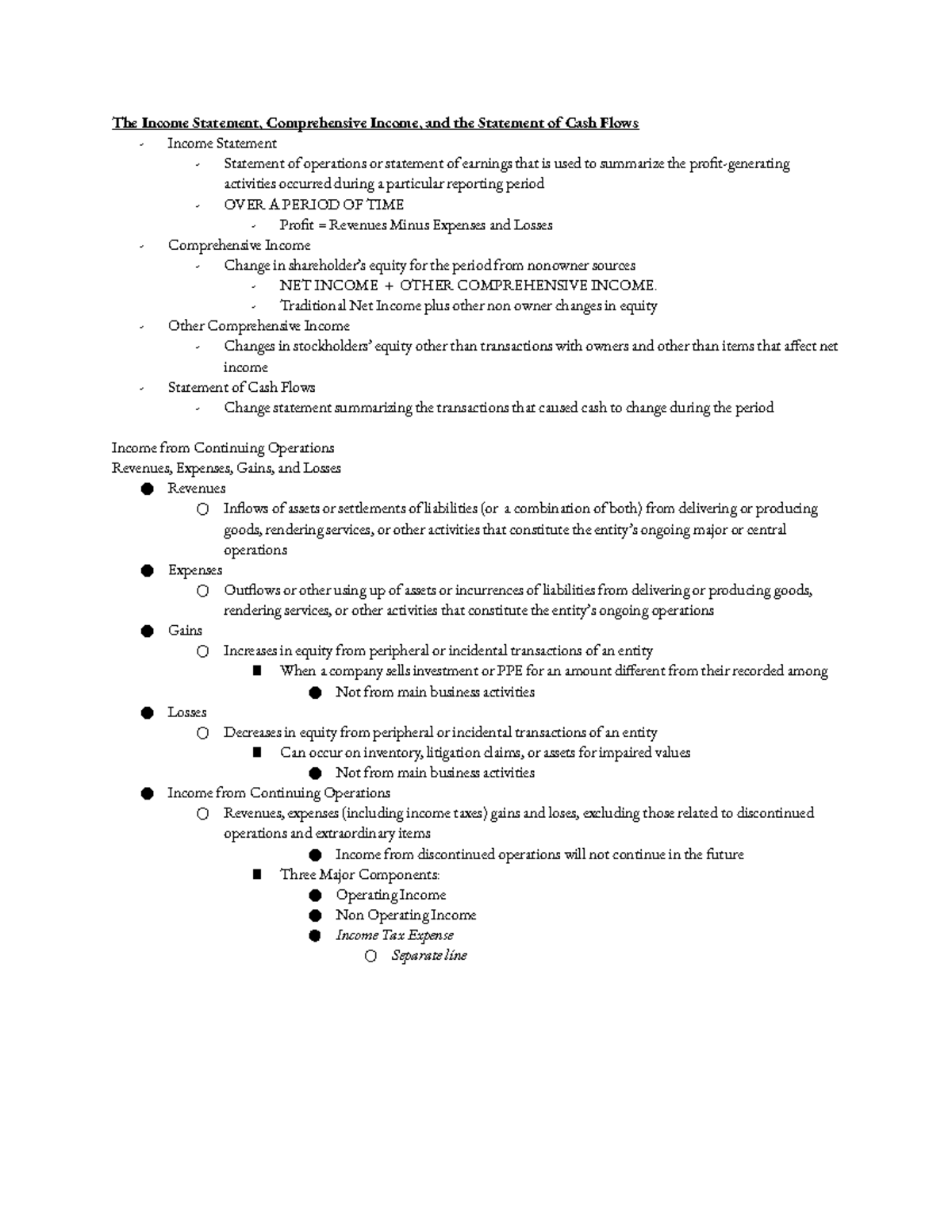 Chapter 4- Income Statement + Comprehensive Income, Statement of Cash ...
