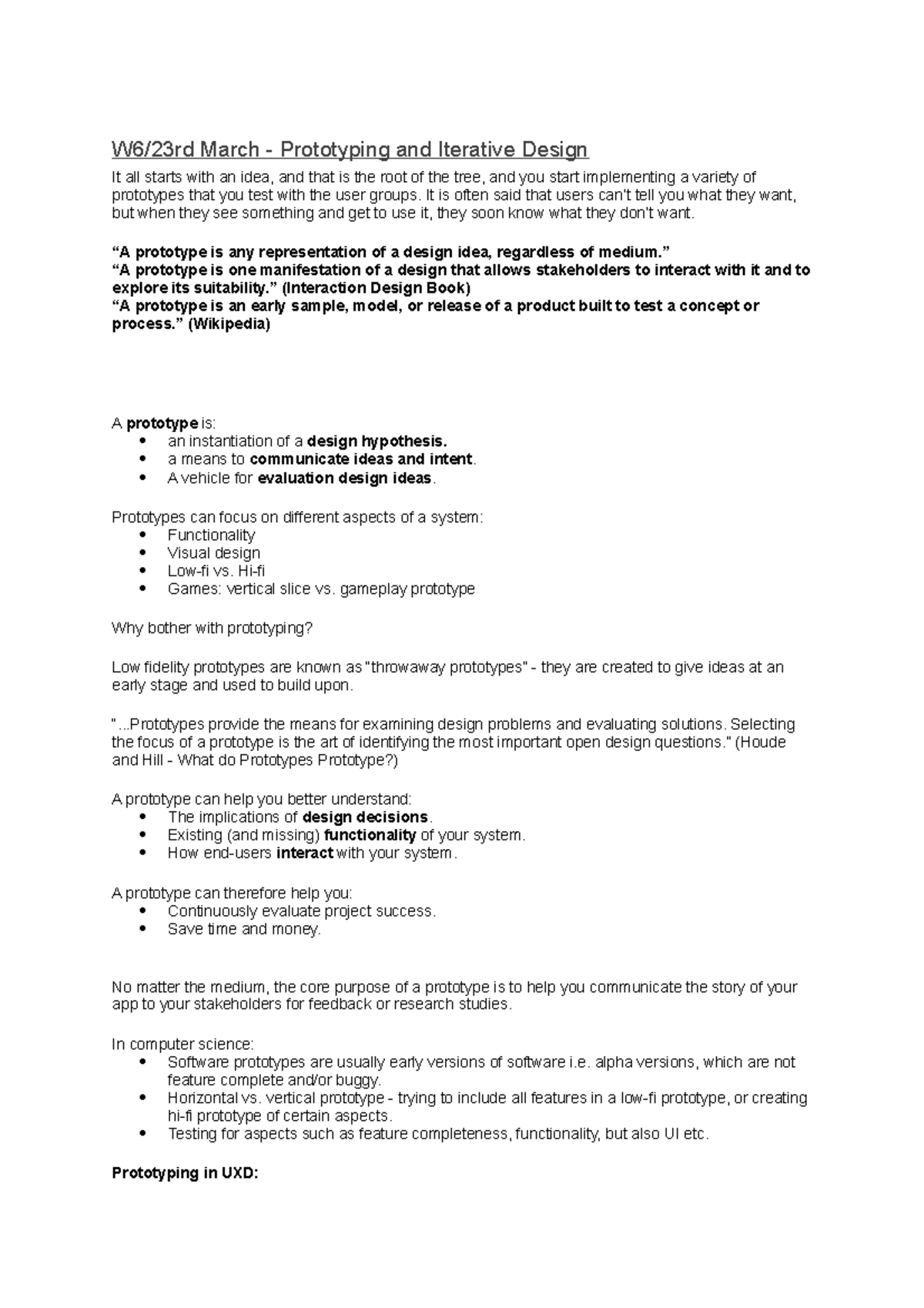 Week 6 - Lecture notes 6 - W6/23rd March - Prototyping and Iterative ...