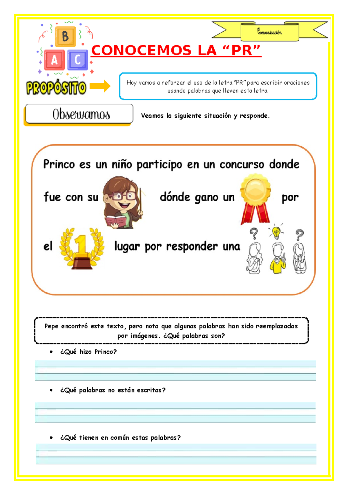 4 Ficha 4 Trabadas Letra PR - CONOCEMOS LA “PR” ¿Qué hizo Princo? de ...