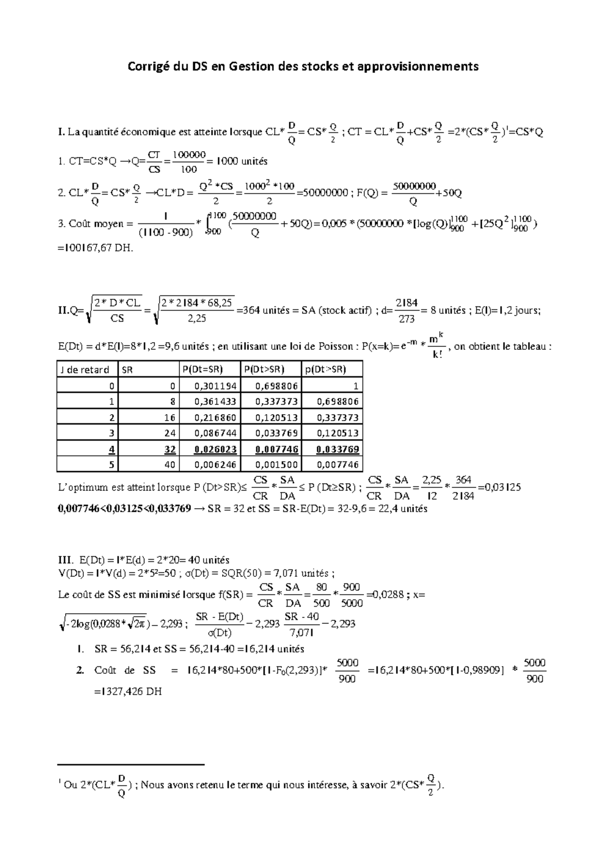 Corrige du ds en gestion des stocks et approvisionnements 2016 ...