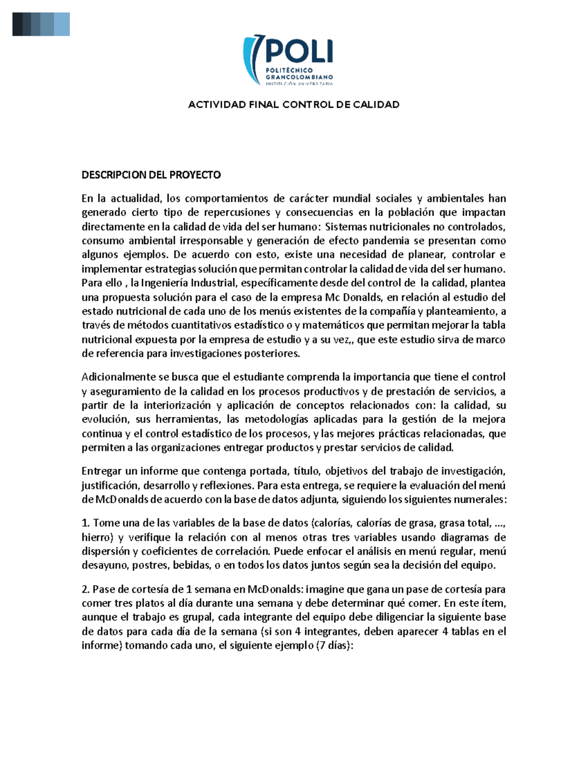 Actividad Final Control de Calidad - ACTIVIDAD FINAL CONTROL DE CALIDAD ...