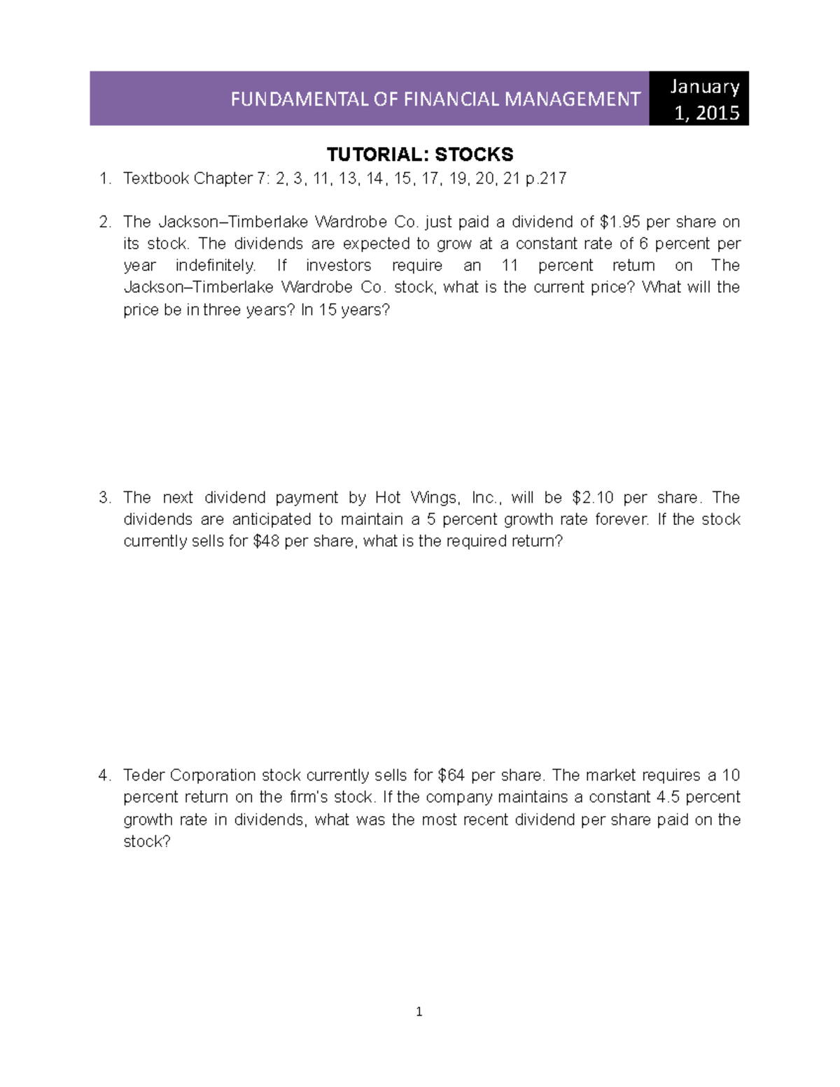 Chapter 3 - Stock - FUNDAMENTAL OF FINANCIAL MANAGEMENT 1, 2015 ...
