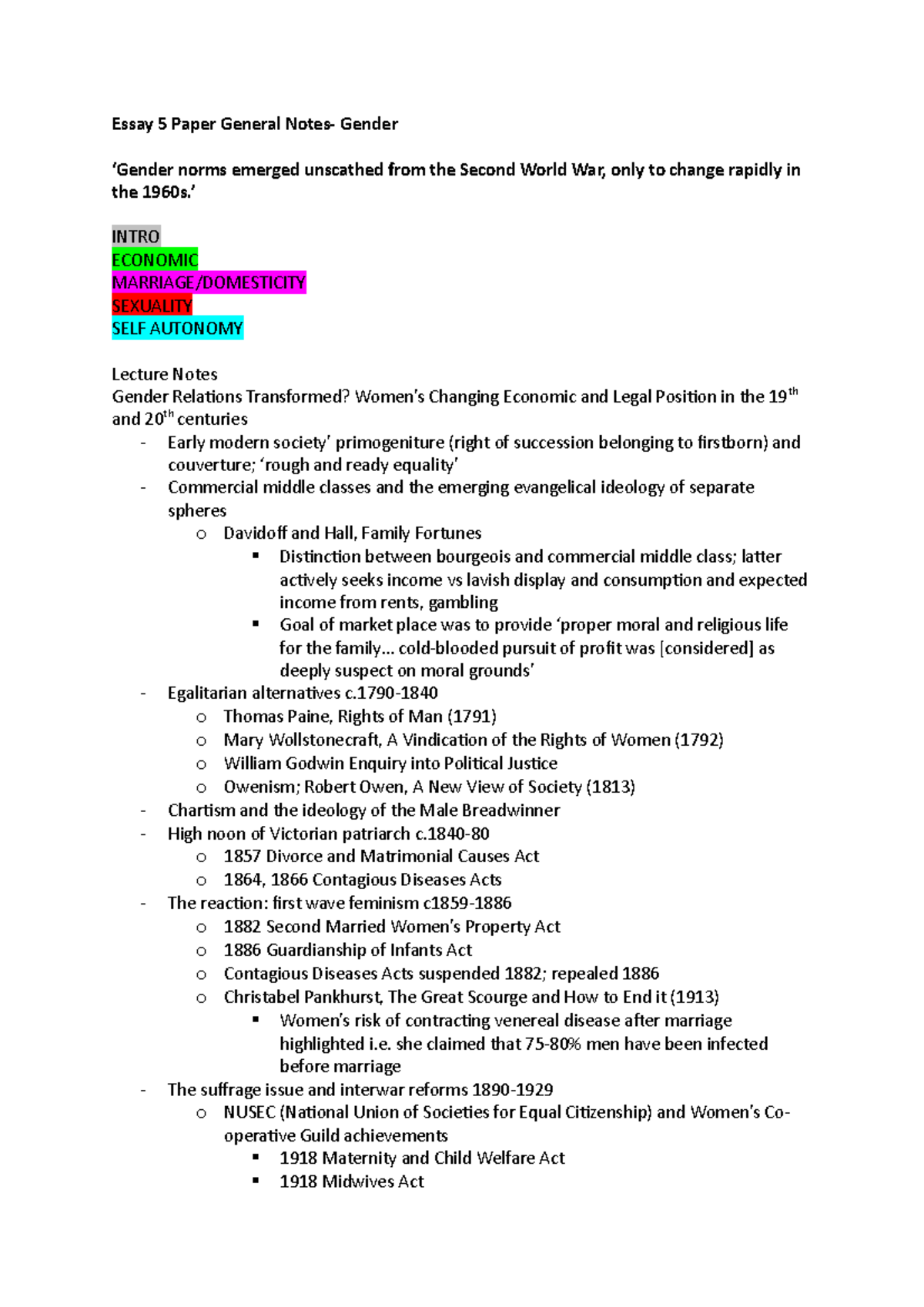 topic 5 general notes - Essay 5 Paper General Notes- Gender ‘Gender ...