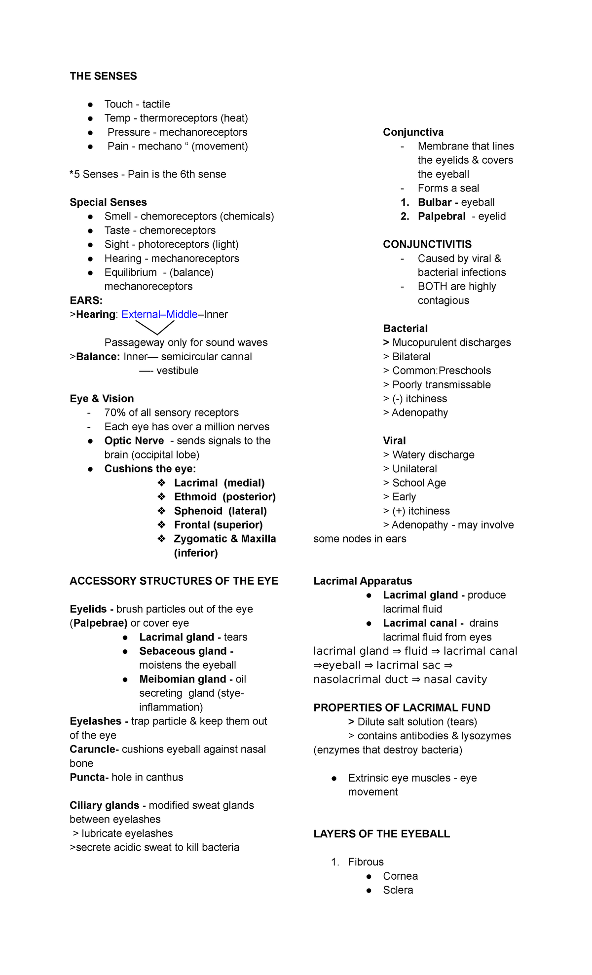 Senses - nursing - THE SENSES Touch - tactile Temp - thermoreceptors ...