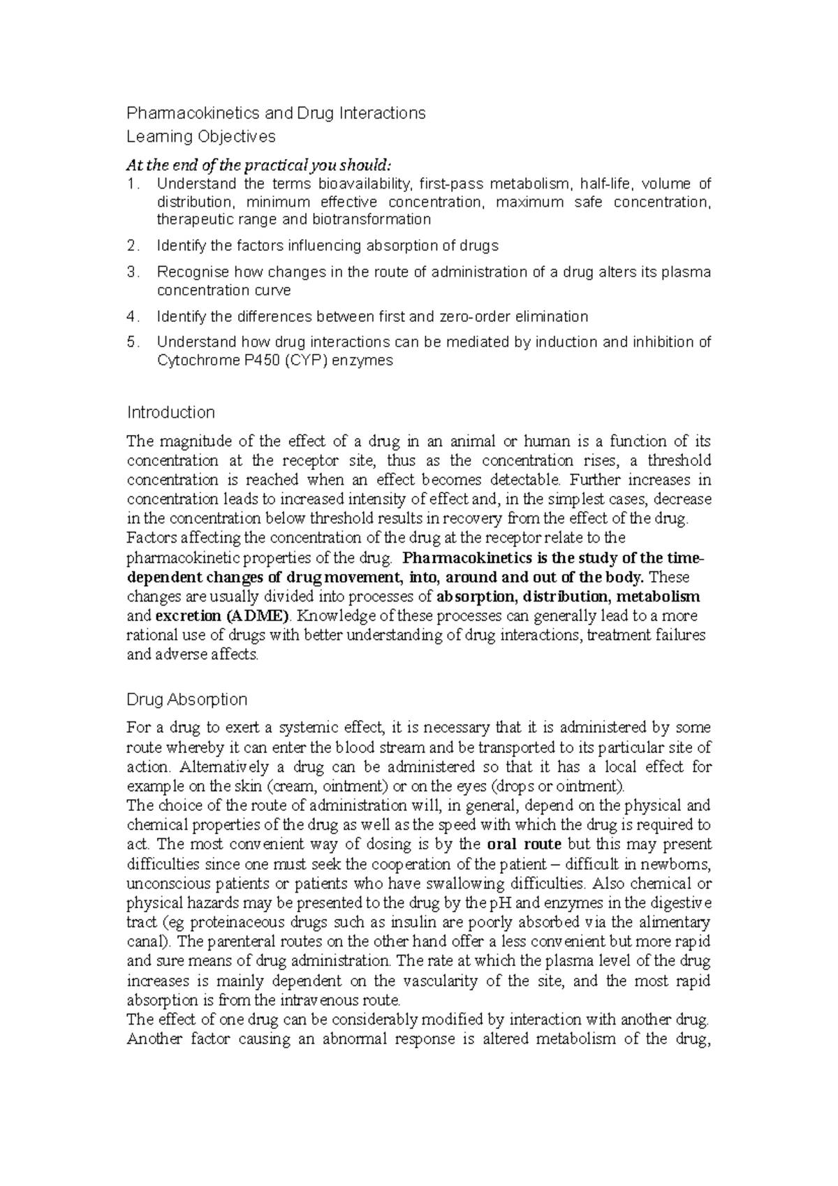 Tutorial Pharmacokinetics and Drug Interactions Student Sheet ...
