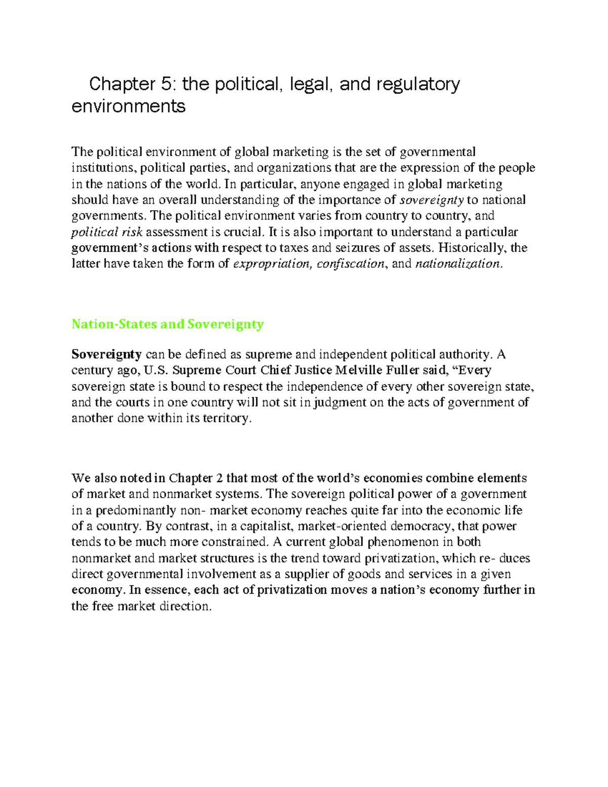 Chapter 5 textbook notes - Chapter 5: the political, legal, and ...