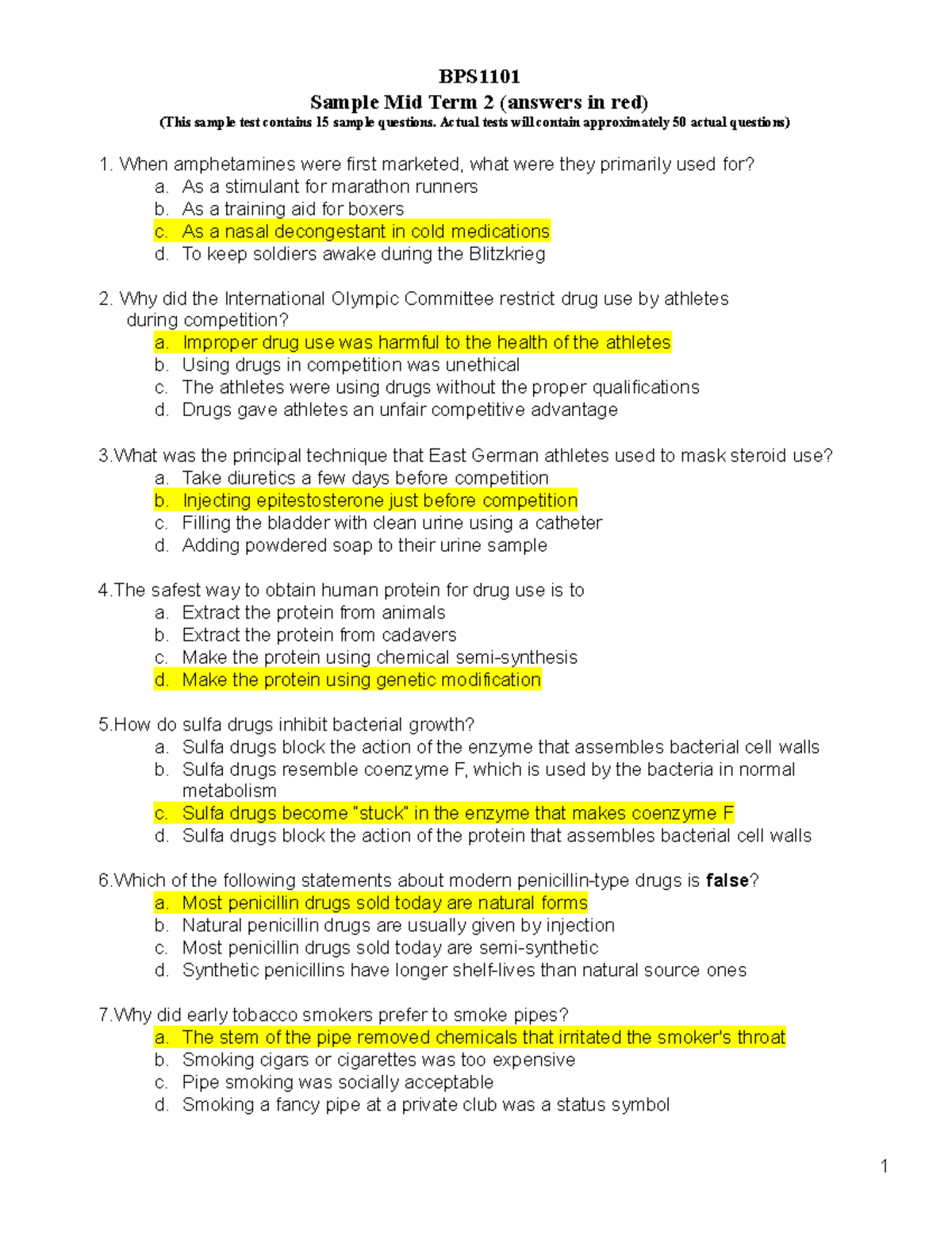 Sample mid term 2 - 1 BPS Sample Mid Term 2 (answers in red) (This ...
