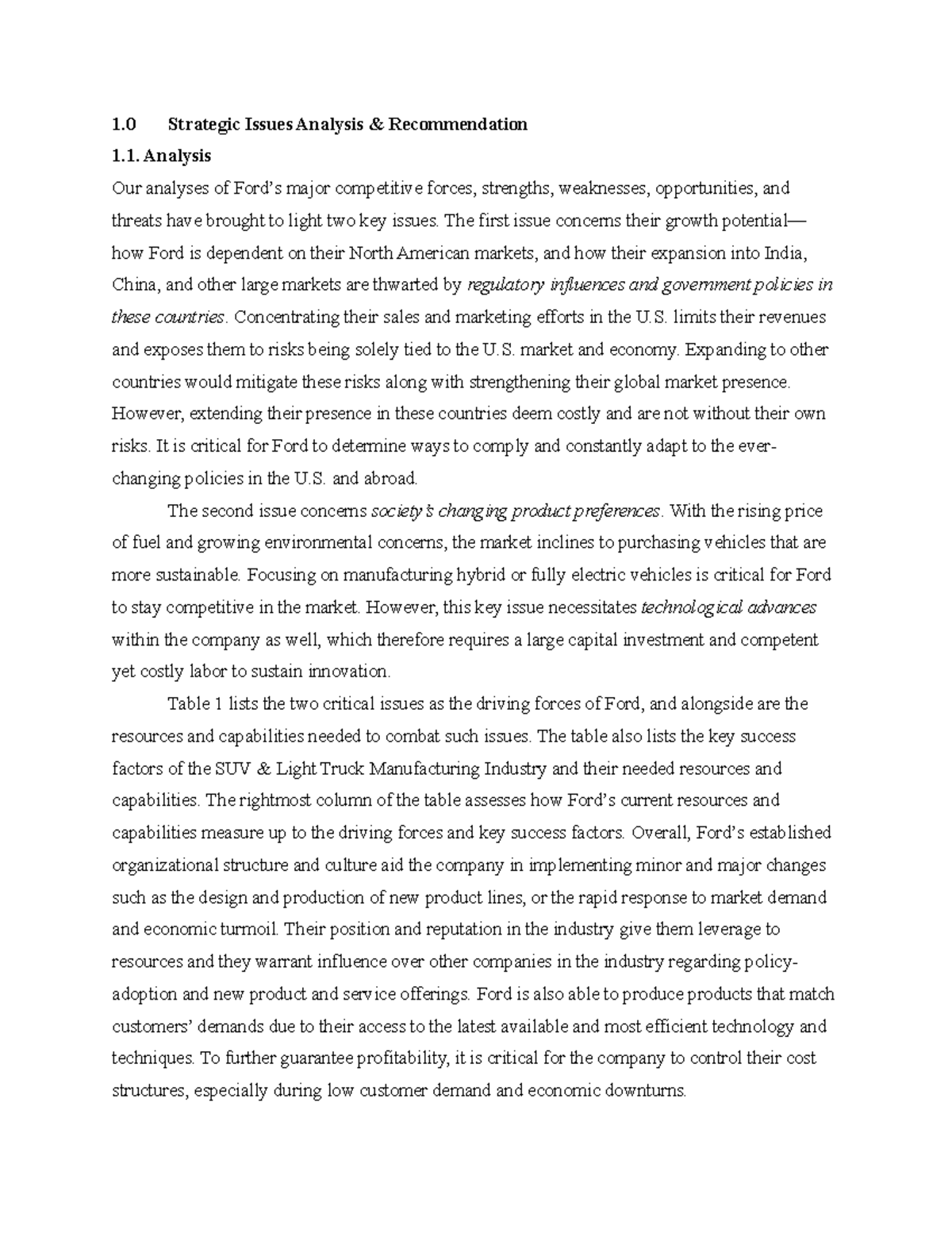 FORD Motors Group Compilation Revised - 1 Strategic Issues Analysis ...