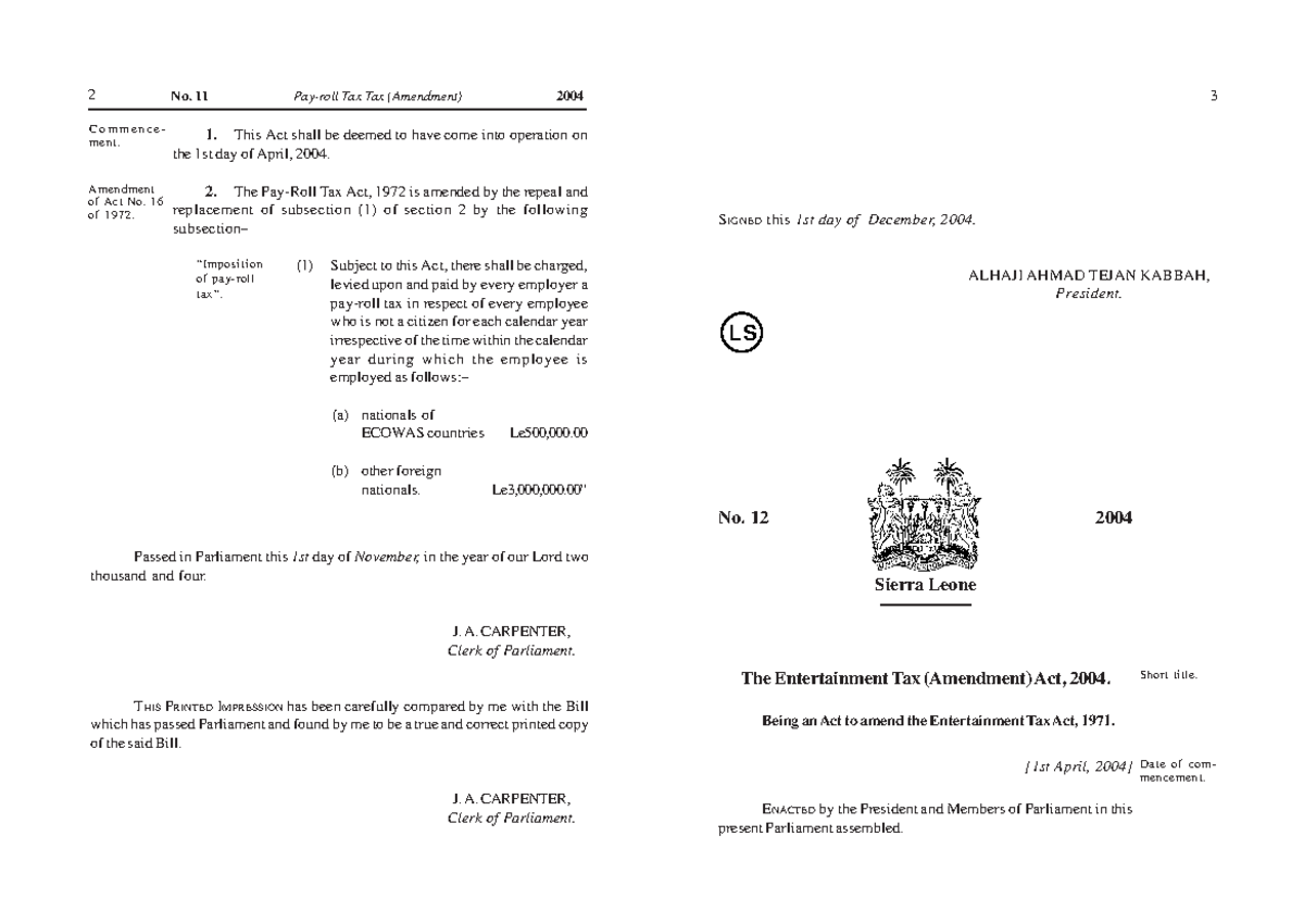 The Entertainment Tax (Amendment) Act, 2004 - No. Entertainment Tax ...