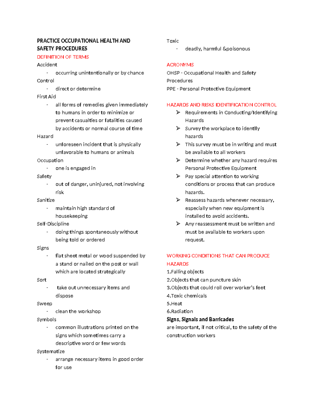 HCS OHSP-1 - TLE - PRACTICE OCCUPATIONAL HEALTH AND SAFETY PROCEDURES ...