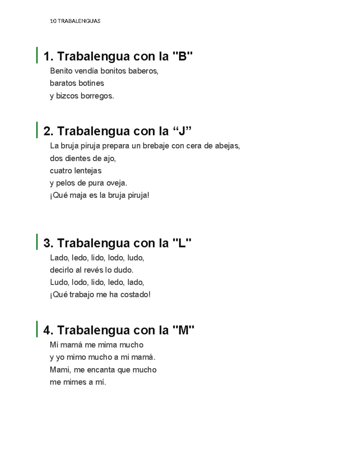 10 Trabalenguas - español - 10 TRABALENGUAS 1. Trabalengua con la "B ...