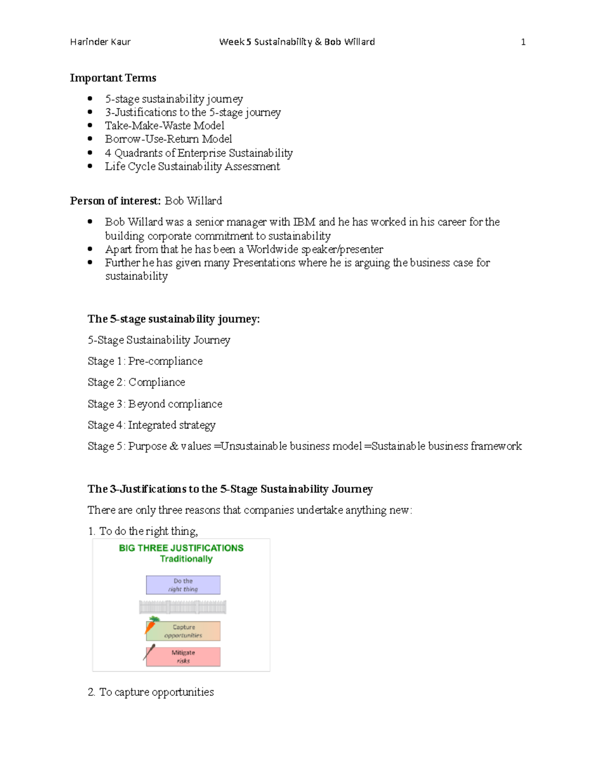 (3333) Harinder kaur week 5 - Harinder KaurWeek 5 Sustainability & Bob Willard 1 Important Terms ...
