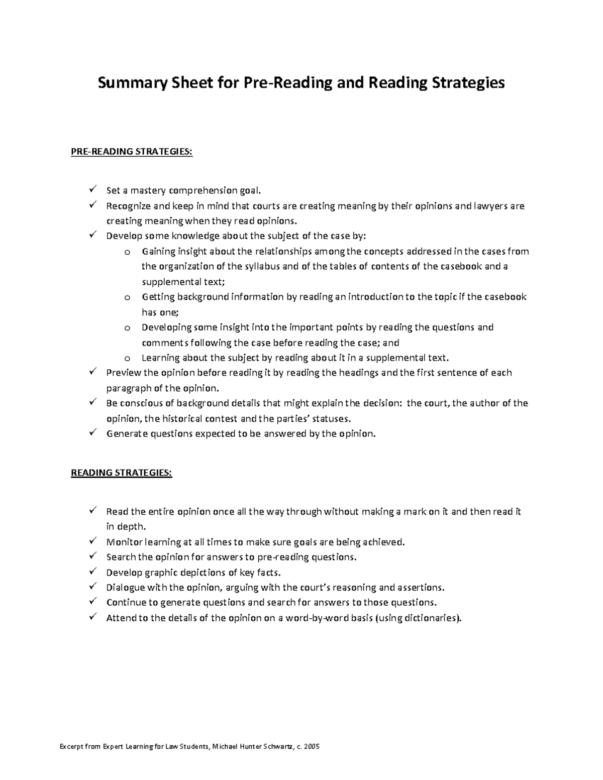 Prereading and Reading Strategies - Summary Sheet for Pre‐Reading and ...