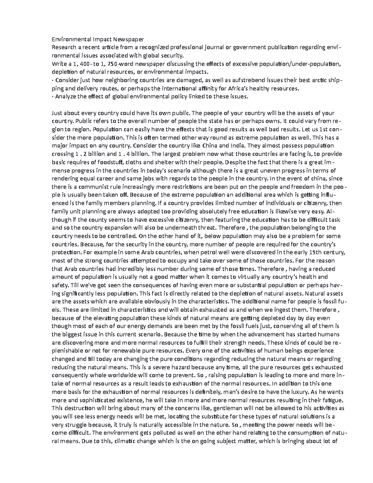 Environmental Impact Paper 1 - Environmental Impact Newspaper Research ...