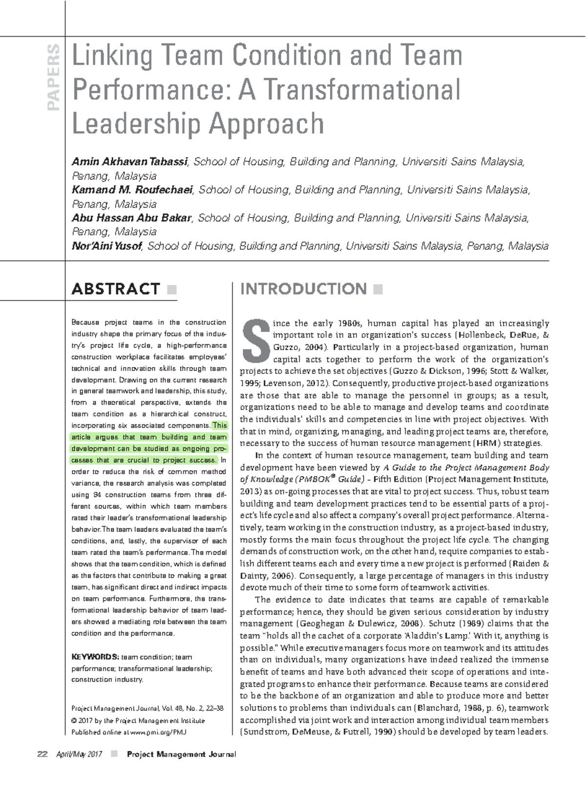 Linkin Team condition and Team performance - Linking Team Condition and Team Performance: A ...