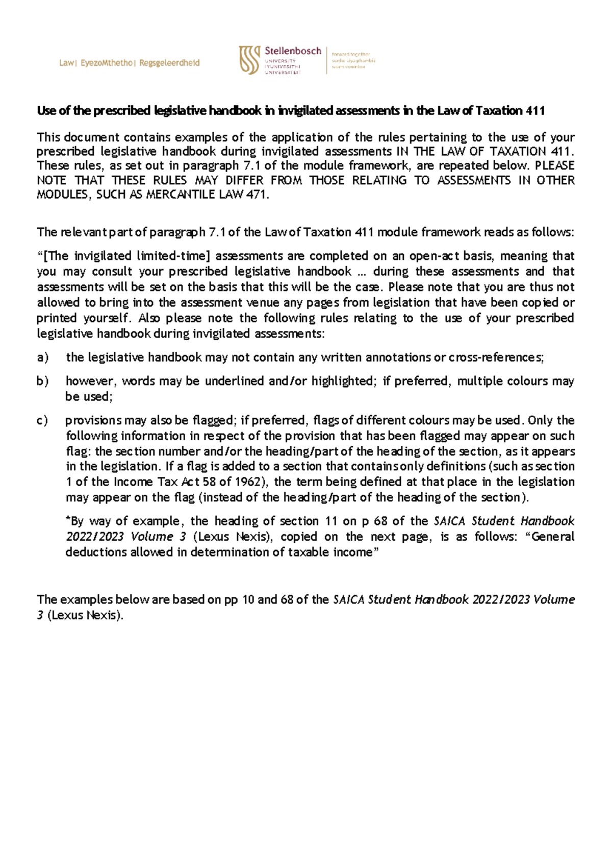 Legislation rules - Use of the prescribed legislative handbook in ...