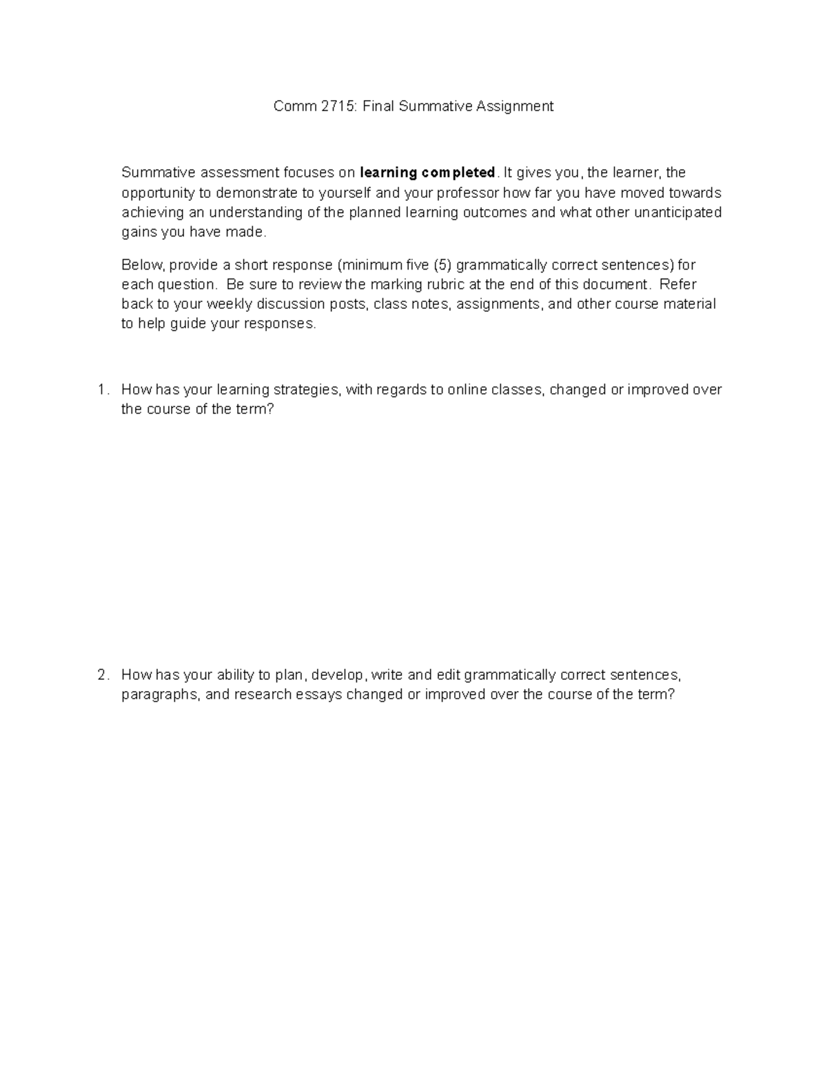 Final Summative Assignment Comm 2715 v3 Dec 201 - Comm 2715: Final ...