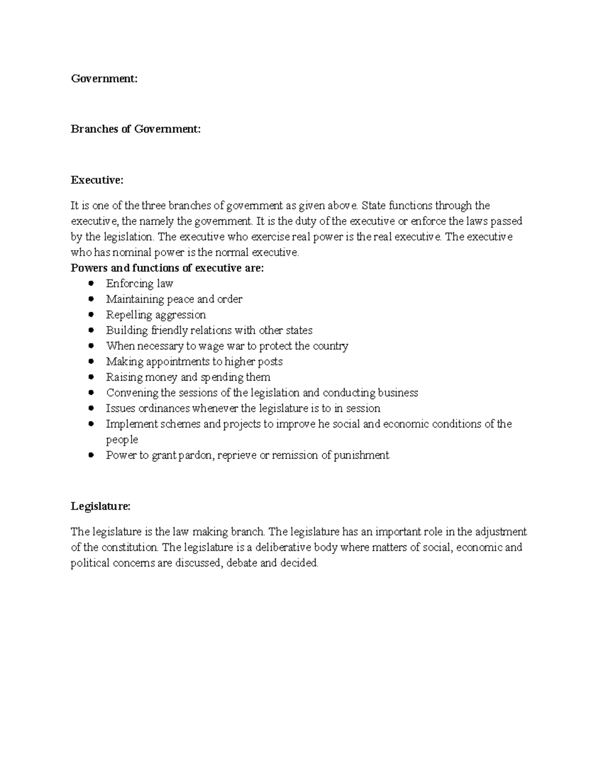 Government - class notes - Government: Branches of Government ...