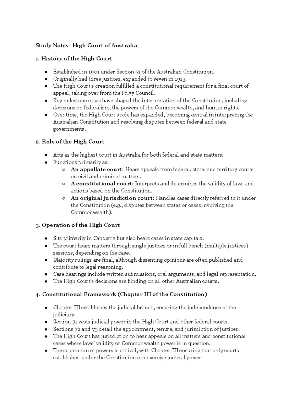 High Court Notes (Pop Quiz) - Study Notes: High Court of Australia ...