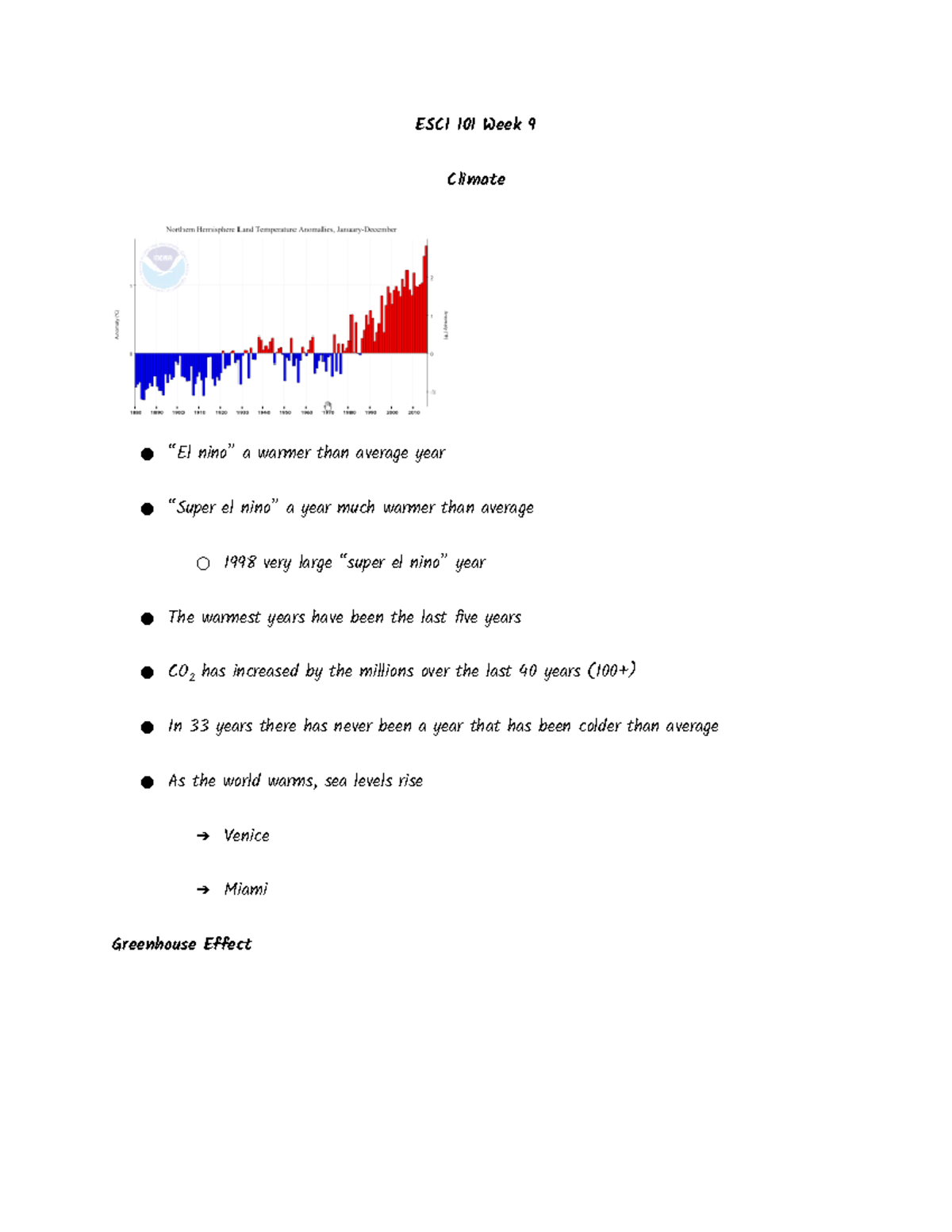 Environmental Science 101 Lecture Notes - ESCI 101 Week 9 Climate “El ...